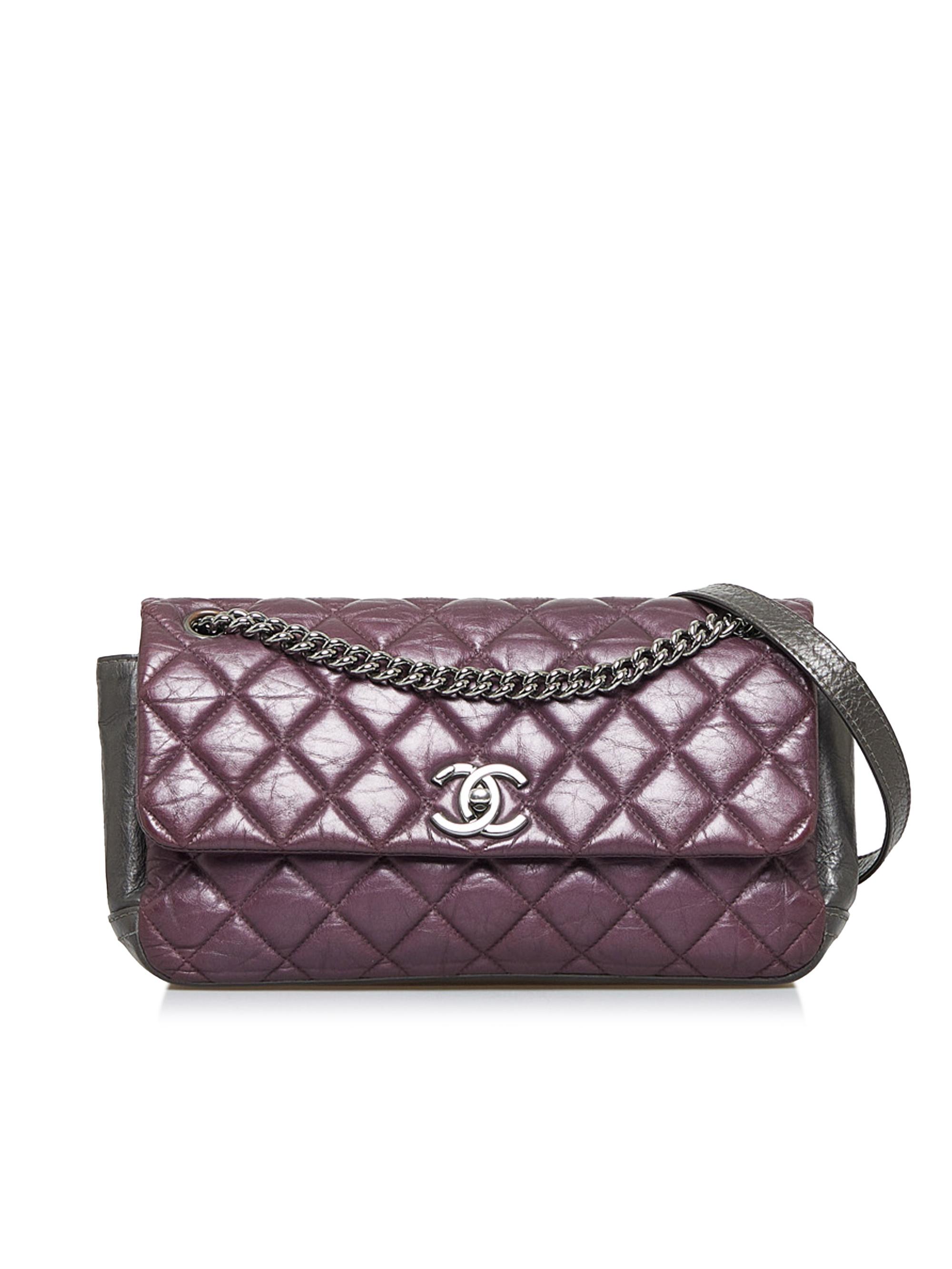 Chanel 100% Leather Purple Glazed Matelasse Portobello Flap Bag One ...