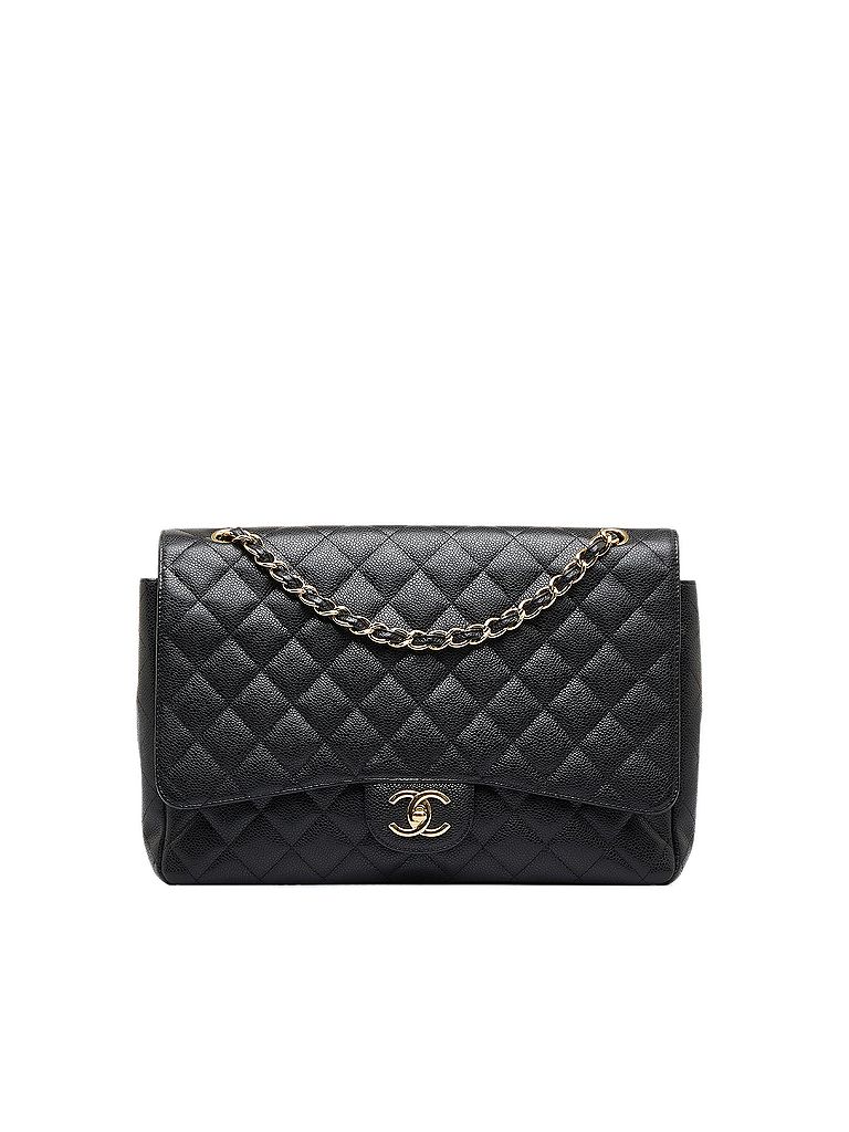 Chanel 100% Leather Black Maxi Classic Caviar Double Flap One Size - 27 ...