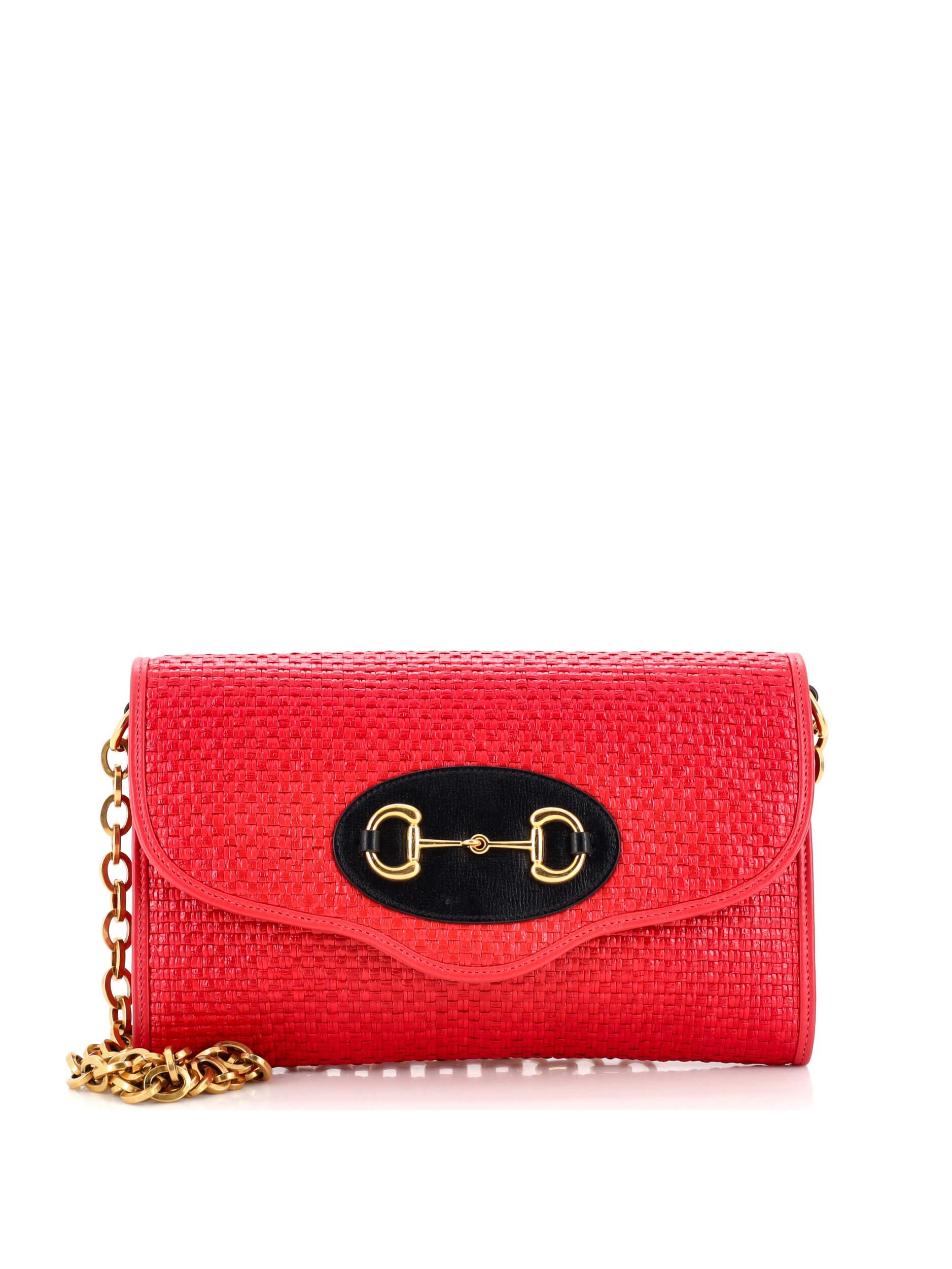 Gucci 100% Raffia Red Horsebit 1955 Curved Flap Shoulder Bag Raffia ...