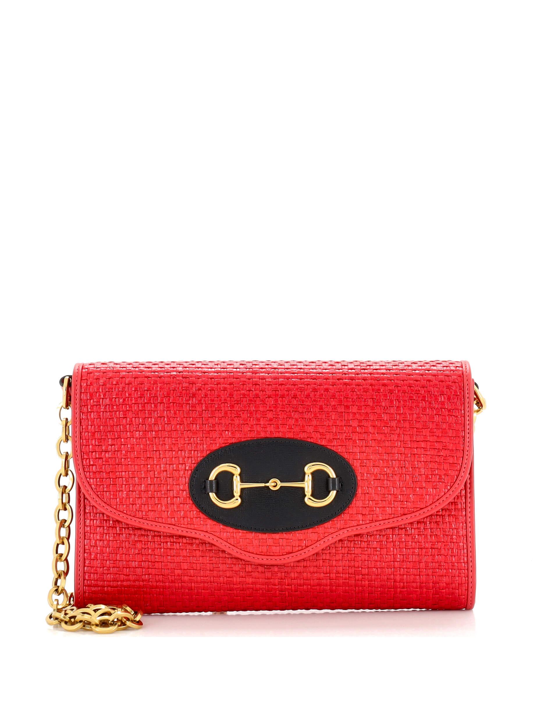 Gucci 100% Raffia Red Horsebit 1955 Curved Flap Shoulder Bag Raffia ...