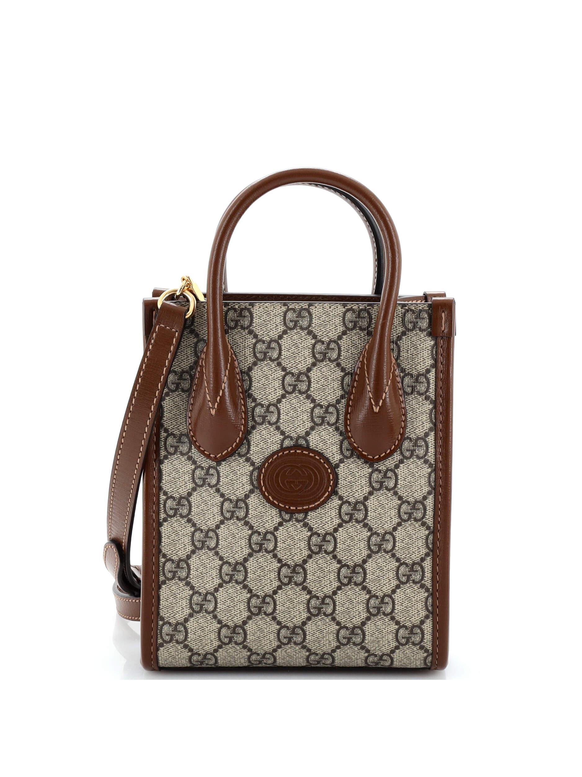 Gucci Brown Interlocking G Patch Tote GG Coated Canvas Mini One Size ...