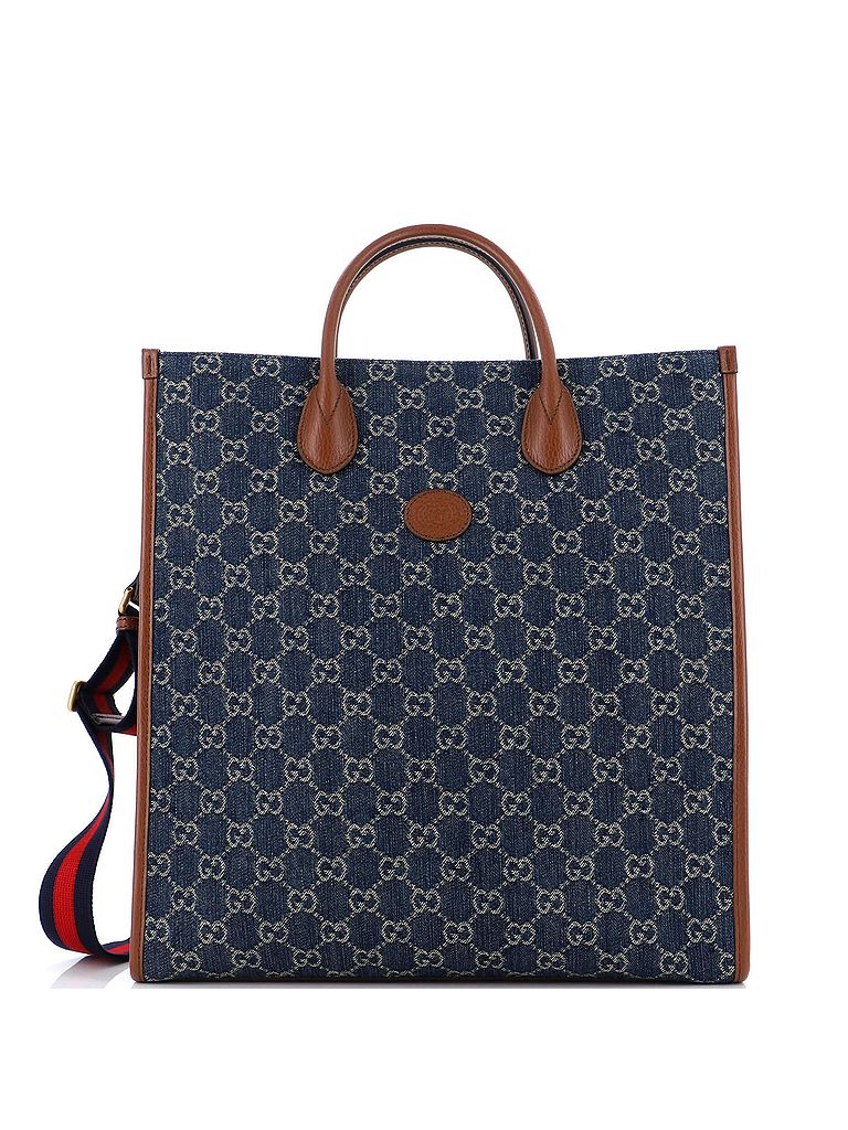 Gucci 100% Denim Blue Interlocking G Patch Web Strap Convertible Tote ...
