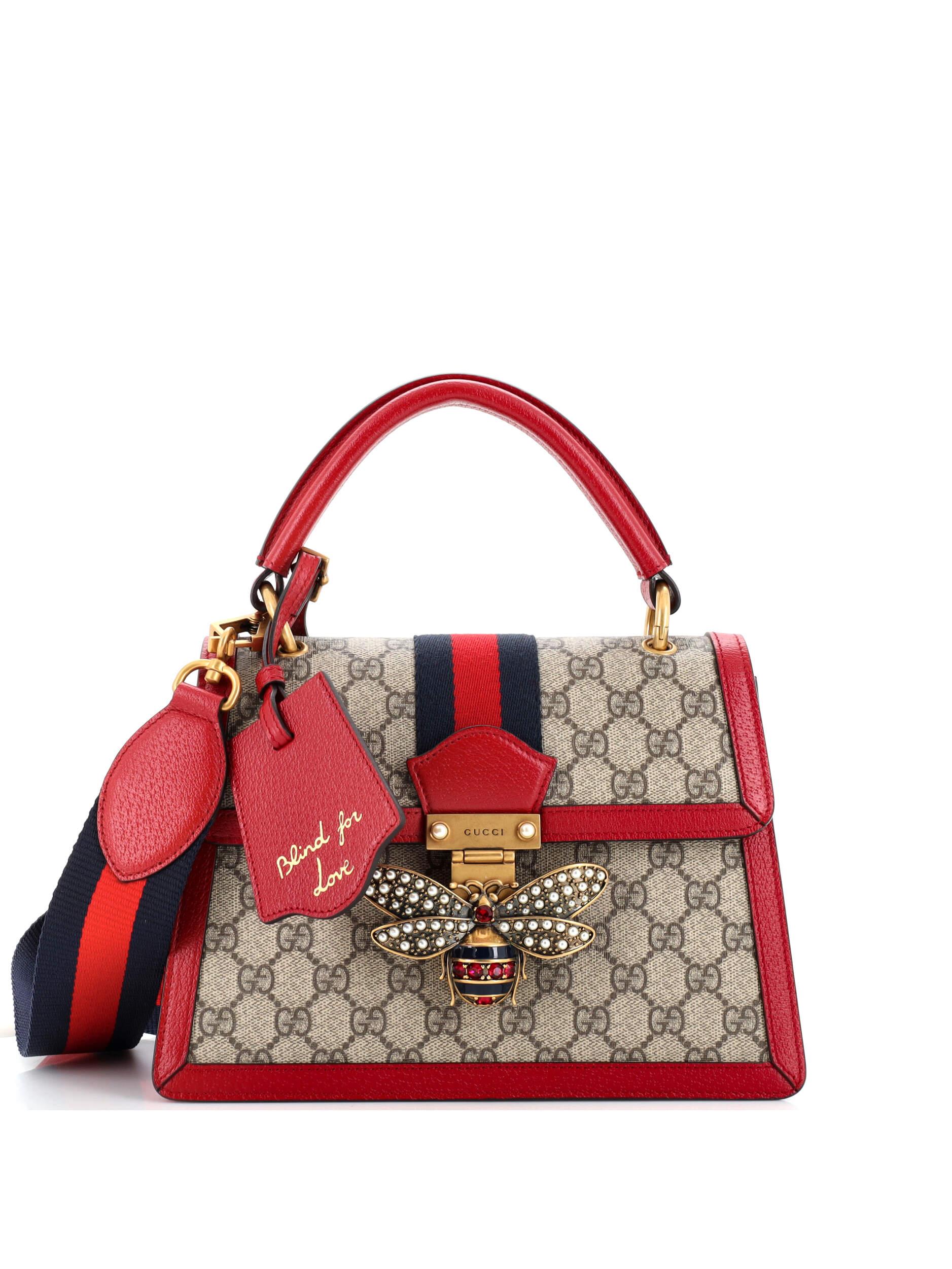 Gucci 100% Coated Canvas Brown Red Queen Margaret Top Handle Bag GG ...