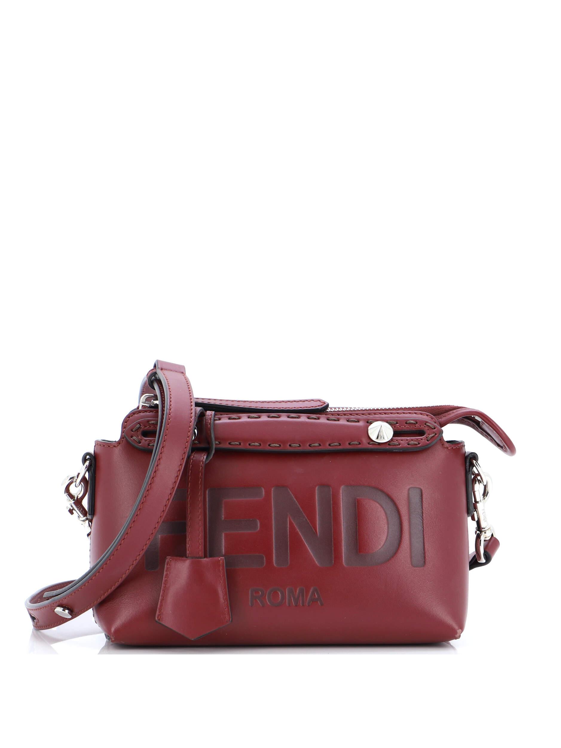 Fendi 100% Leather Red Logo By The Way Satchel Embossed Leather Mini ...