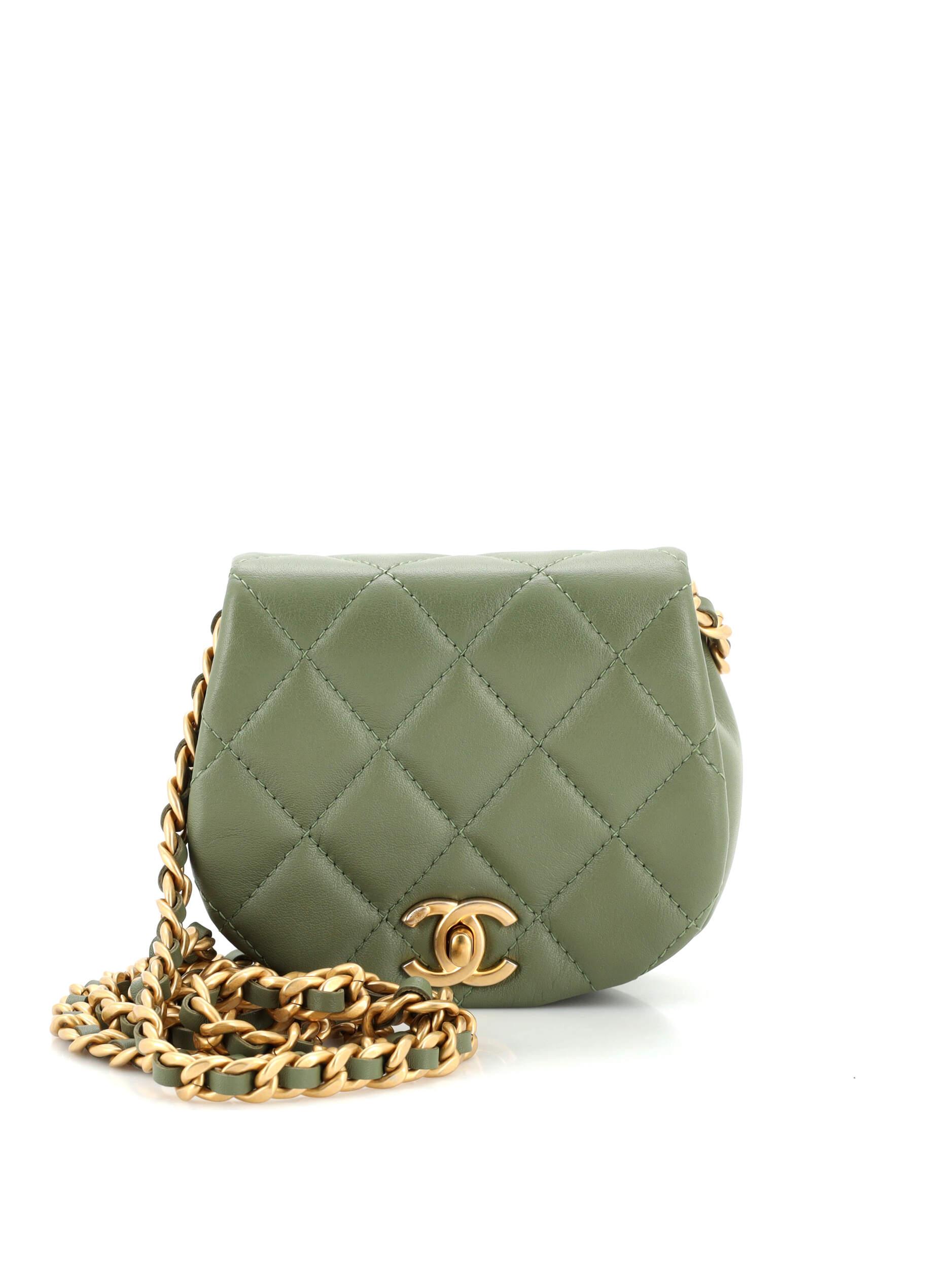 Chanel 100% Leather Green Coco Mail Clutch with Chain Quilted Calfskin ...