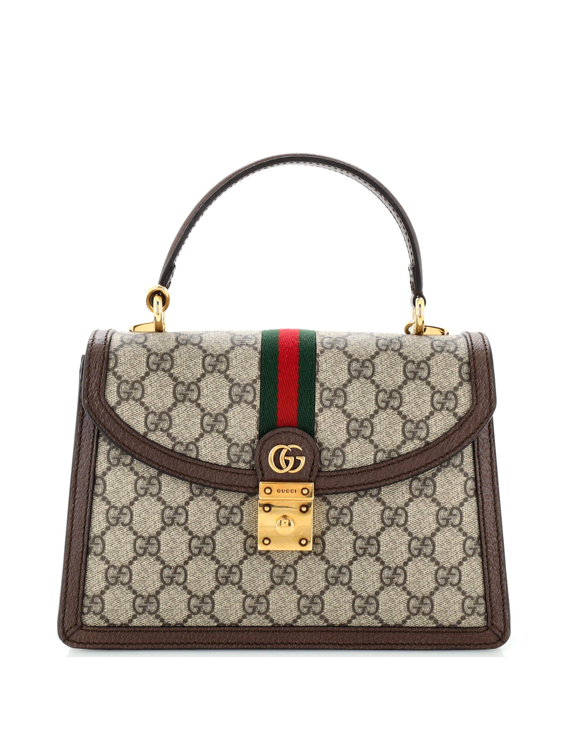 Gucci 100% Coatead Canvas Brown Ophidia Flap Top Handle Bag GG Coated ...