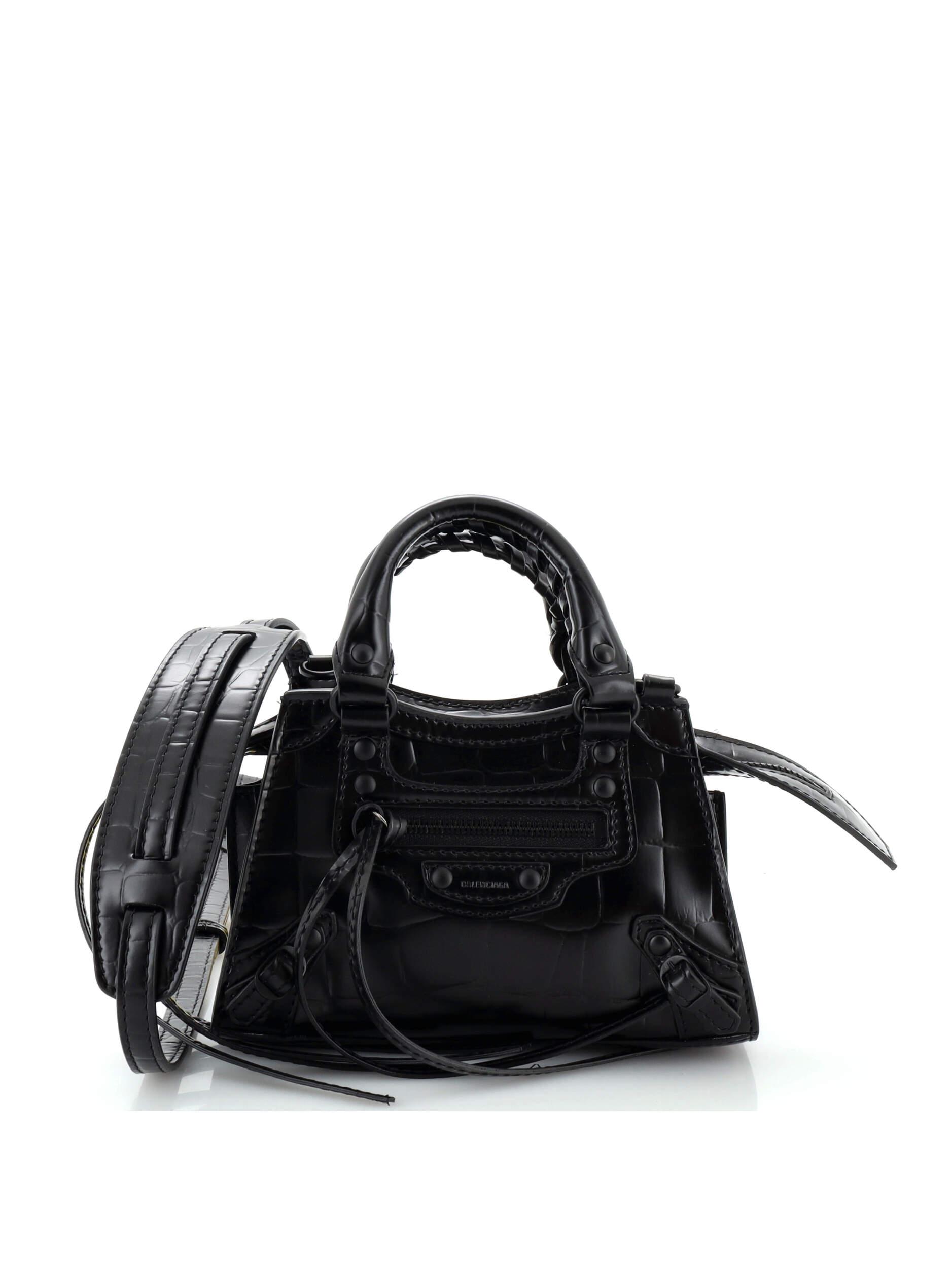 Balenciaga 100% Leather Black Neo Classic City Bag Crocodile Embossed Leather Nano One Size - 15 ...