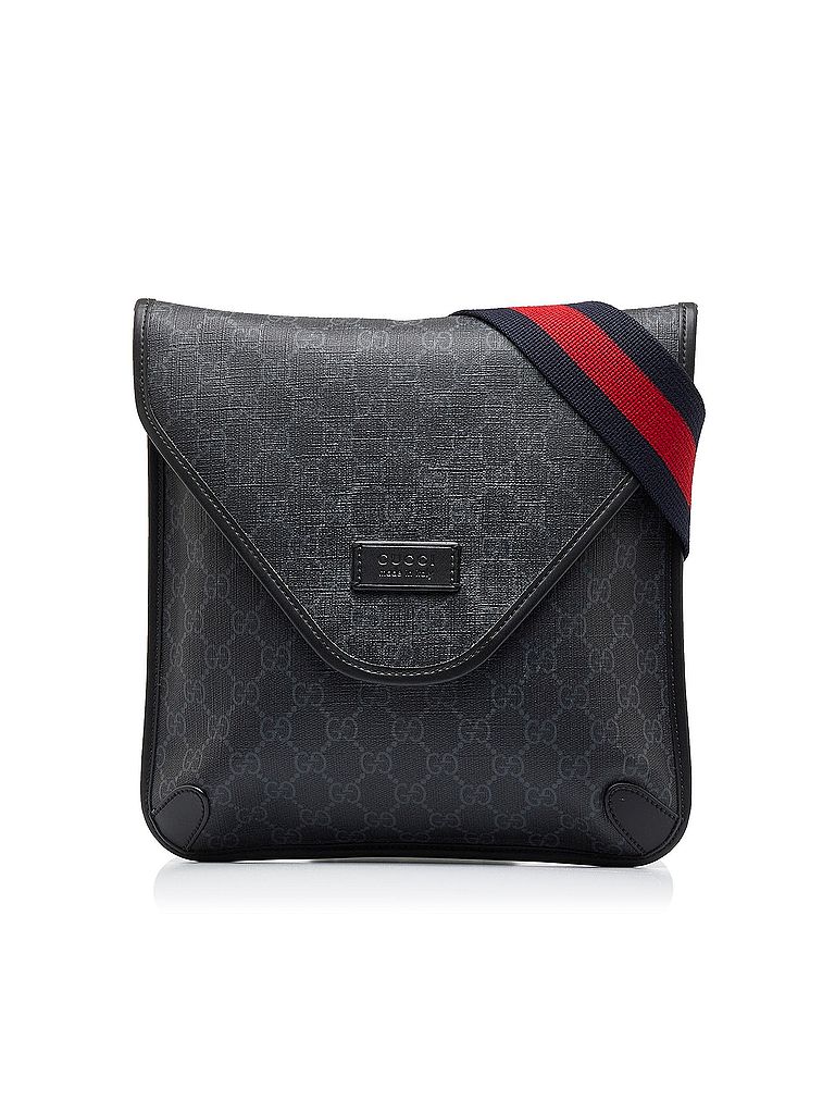 Gucci 100% Coated Canvas Black GG Supreme Envelope Web Crossbody Bag ...