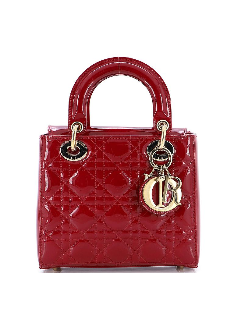 Christian Dior 100% Patent Leather Red Lady Dior Bag Cannage Quilt ...