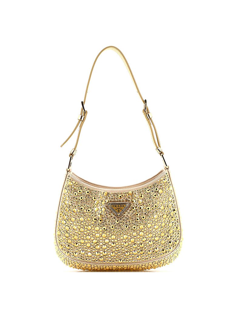 Prada Tan Cleo Shoulder Bag Crystal Embellished Satin Small One Size ...