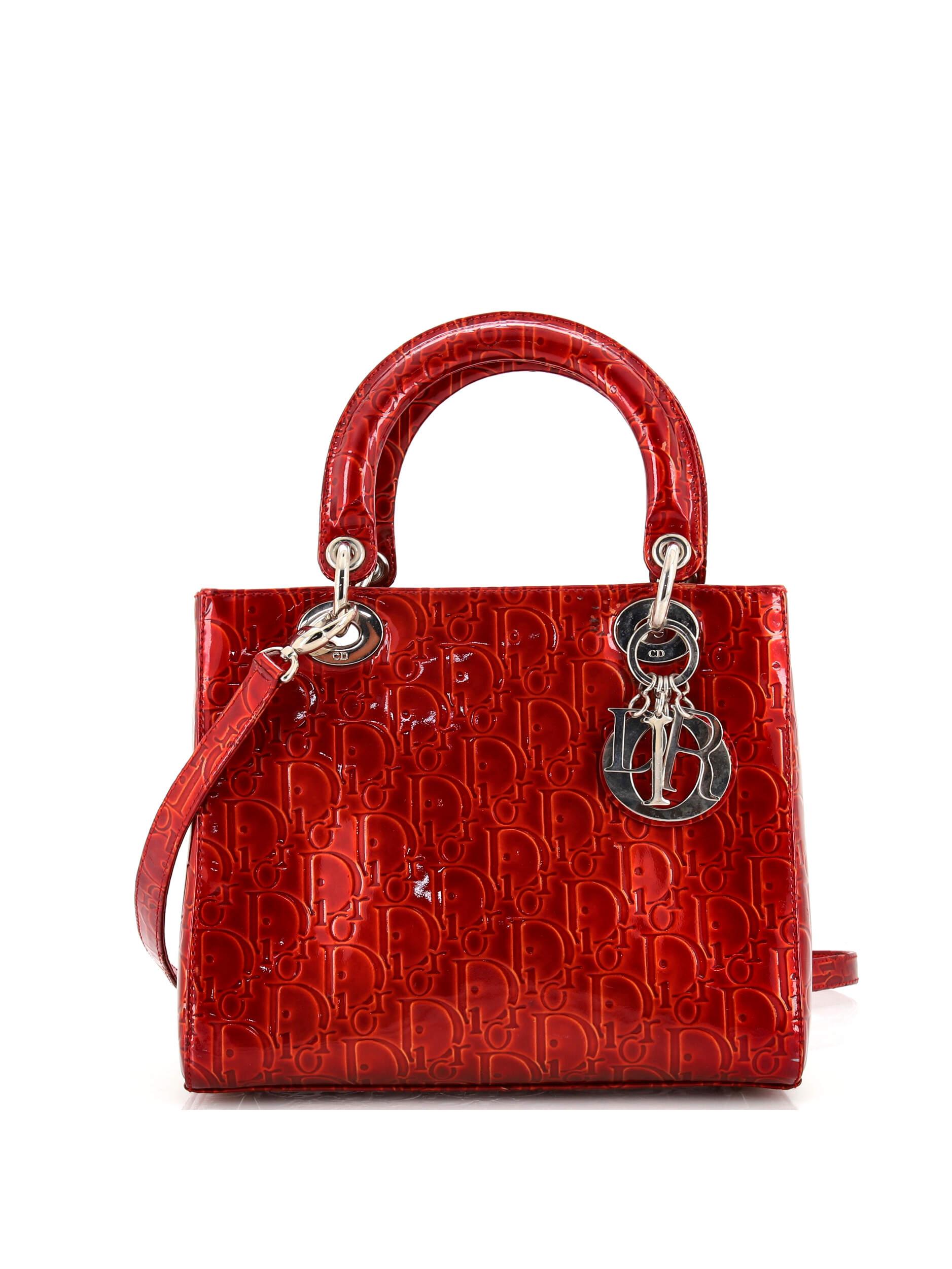 Christian Dior 100% Patent Leather Red Vintage Lady Dior Bag Ultimate ...