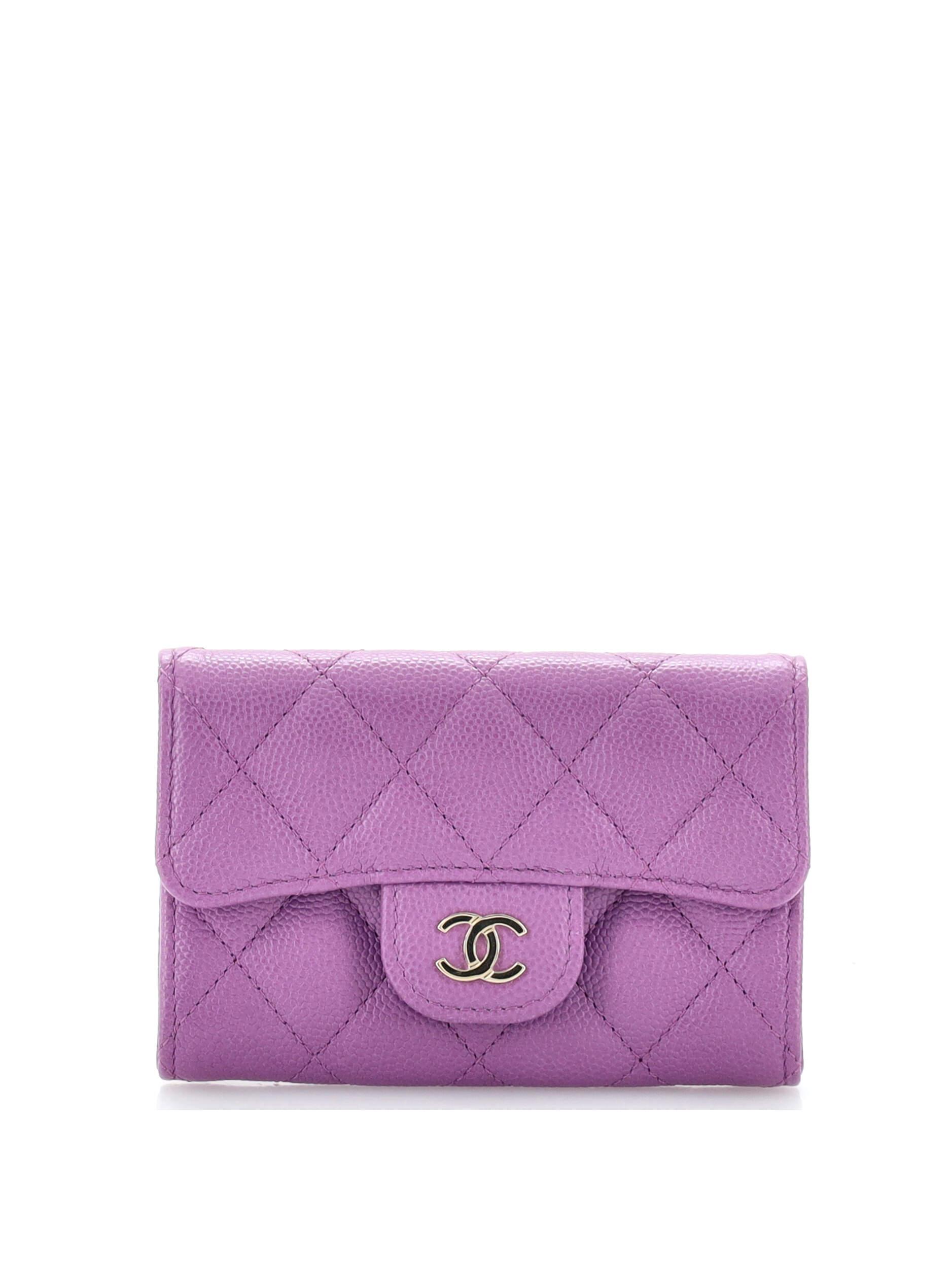 Chanel 100% Leather Purple Classic Flap Card Case Quilted Caviar One ...