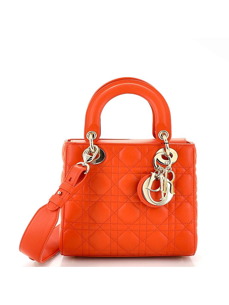 Christian Dior 100% Leather Orange My ABCDior Lady Dior Bag Cannage ...