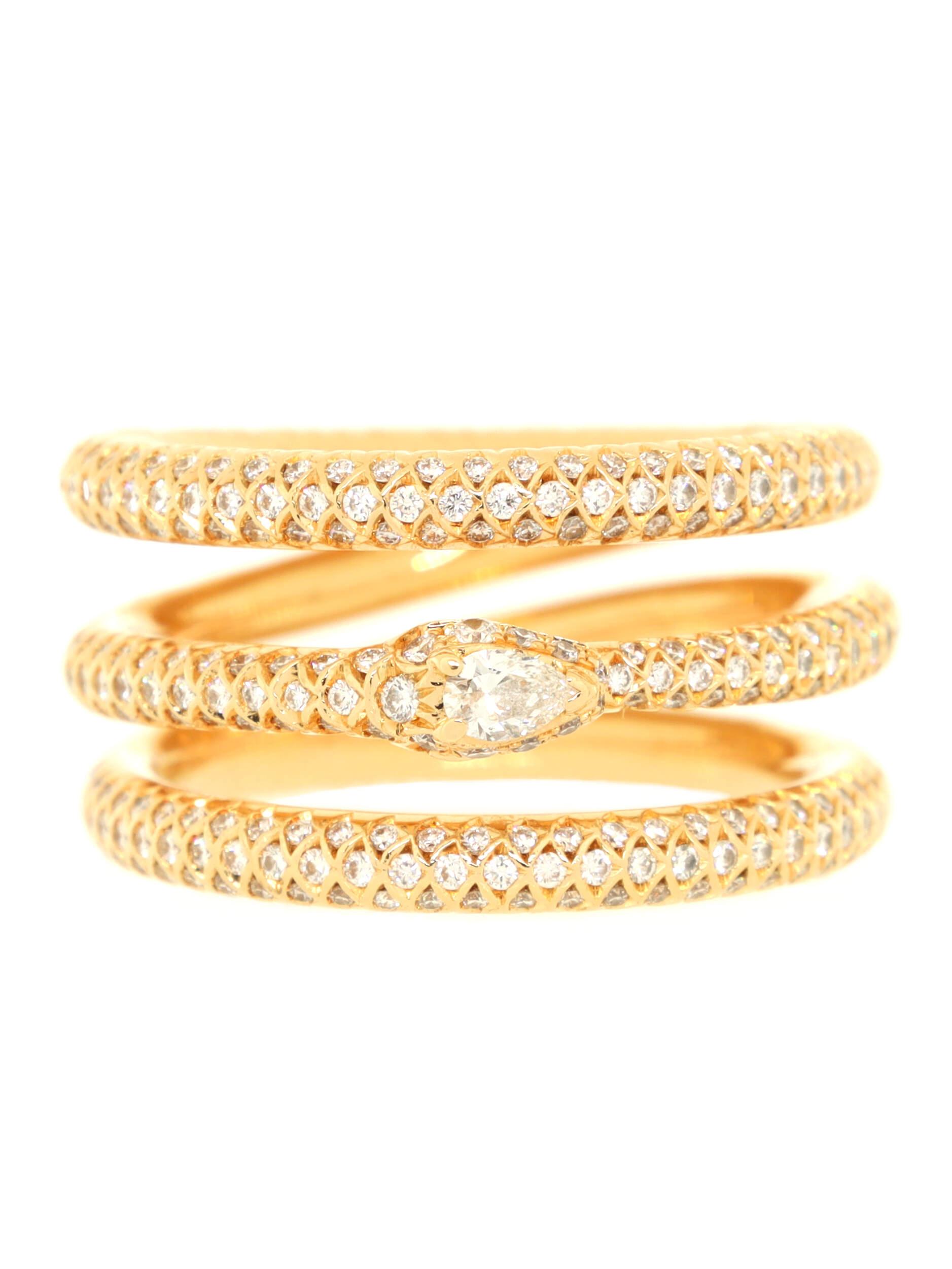 Gucci 100% 18k Yellow Gold Yellow Ouroboros Kingsnake Three Band Ring 18K Yellow Gold with ...