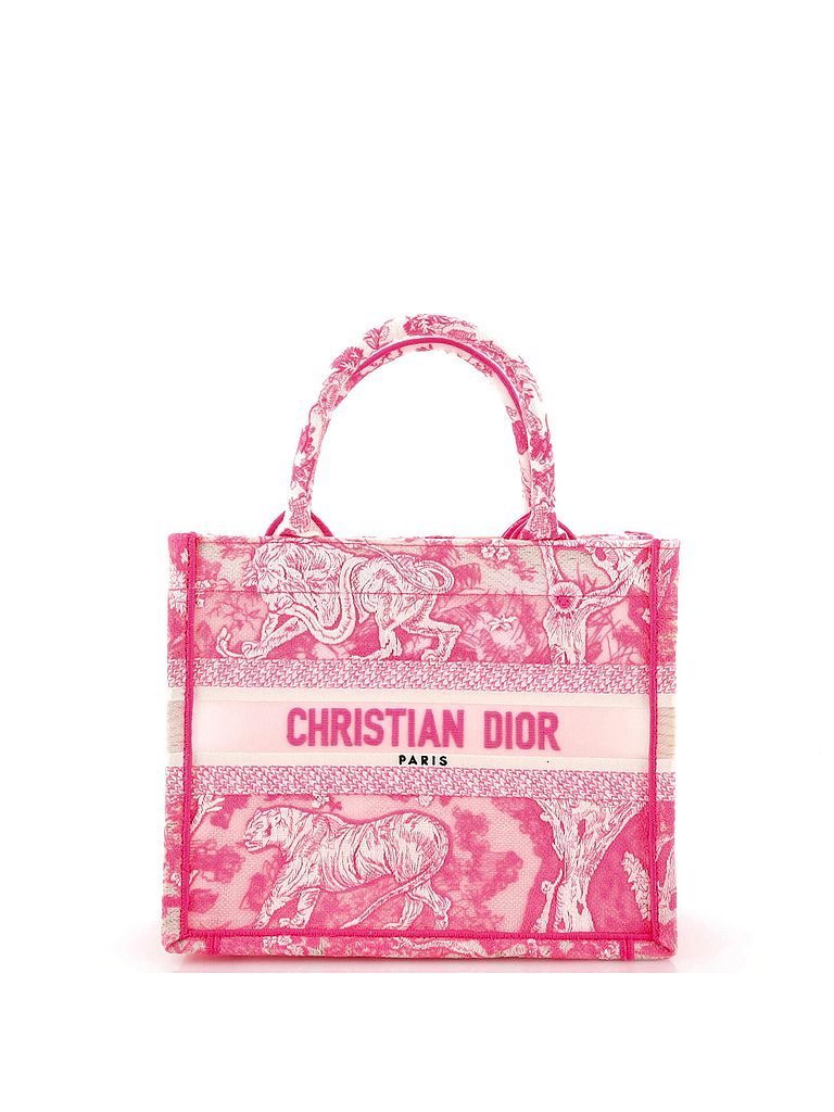 Christian Dior 100% Canvas Plain Pink Book Tote Embroidered Transparent ...