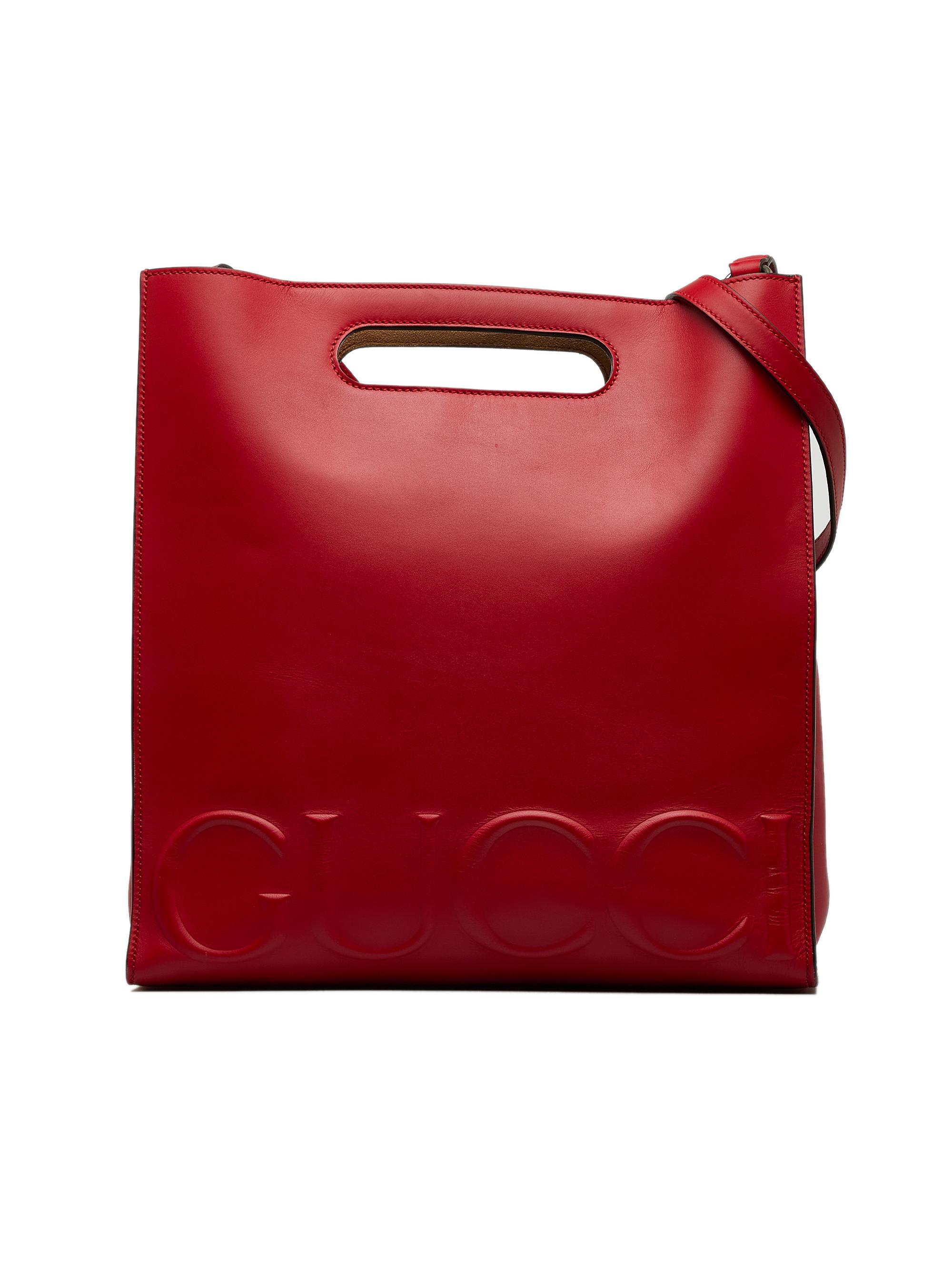 Gucci 100% Leather Red Medium Logo-Embossed XL Tote Bag One Size - 60% ...