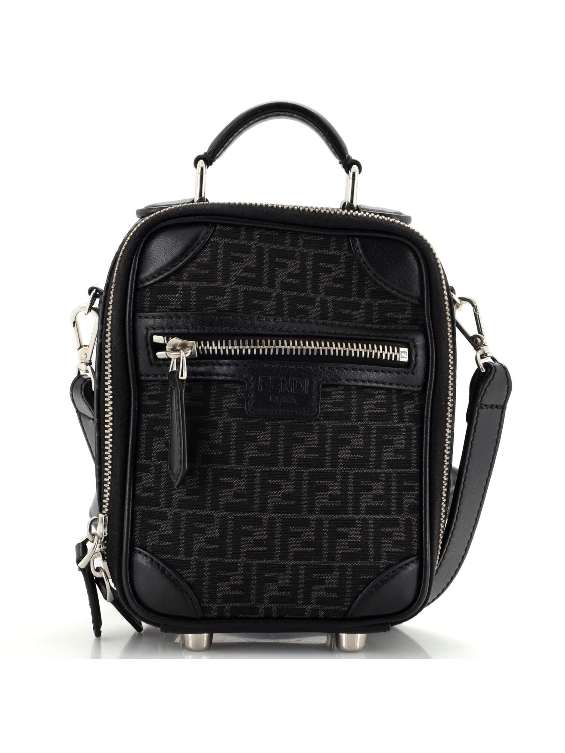 Fendi 100% Cotton Black Trolley Crossbody Bag Recycled Fabric Jacquard ...