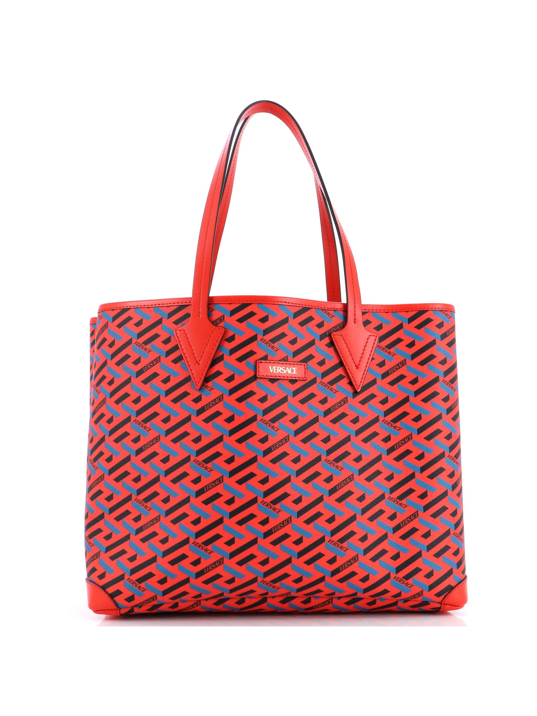 Versace 100% Coatead Canvas Red Shopping Tote (Outlet) La Greca ...