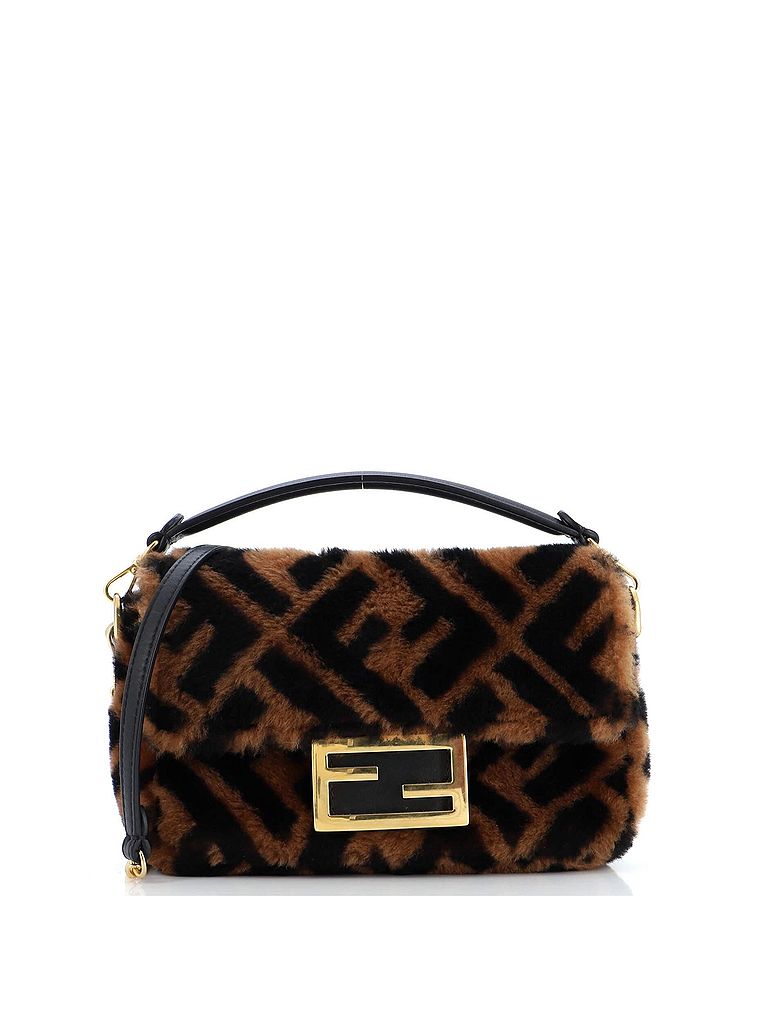 Fendi 100% Shearling Brown Baguette NM Bag Zucca Shearling Mini One ...