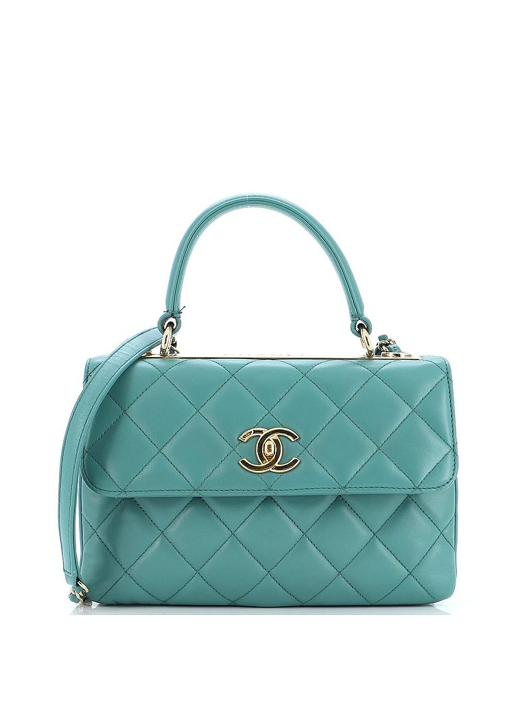 Chanel 100% Leather Green Trendy CC Top Handle Bag Quilted Lambskin ...
