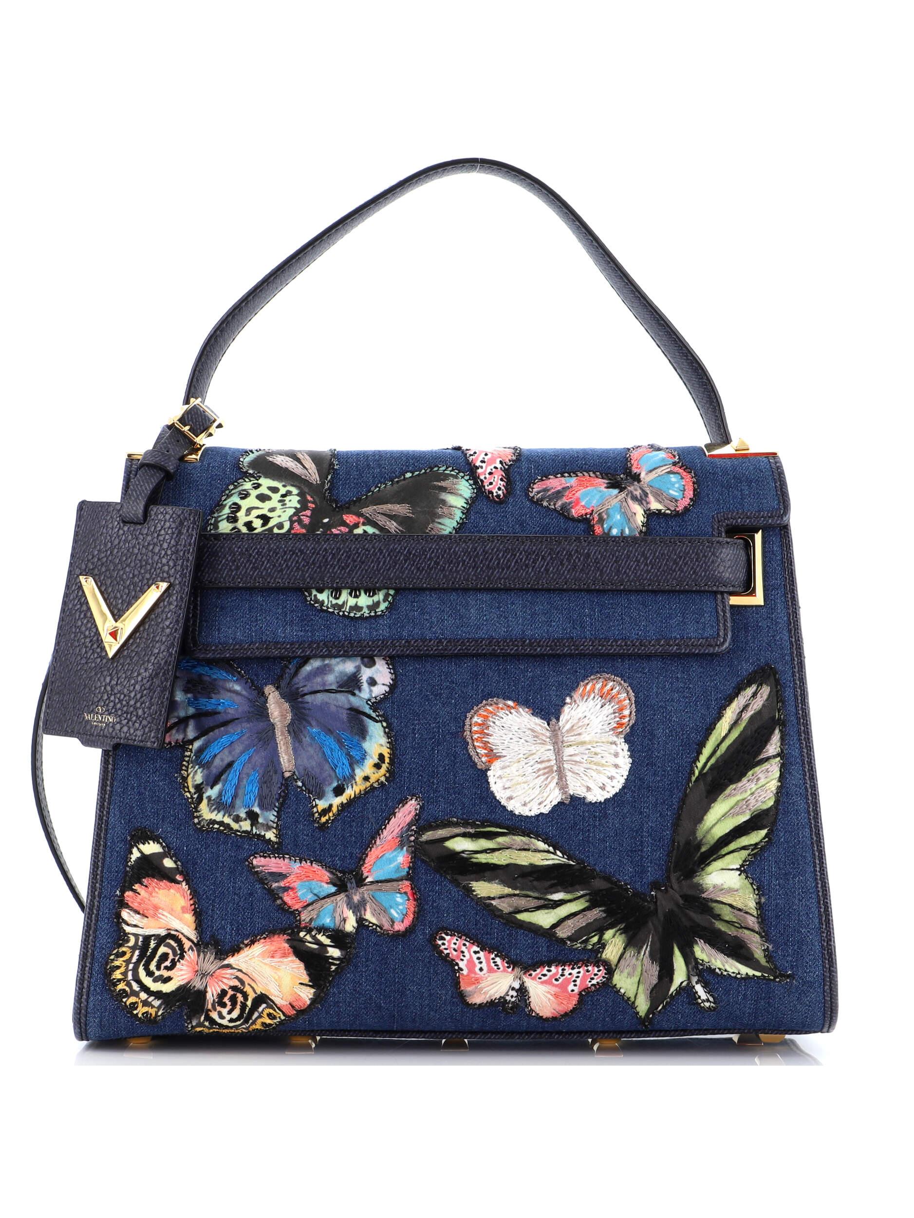Valentino Garavani 100% Denim Blue My Rockstud Satchel Denim with ...