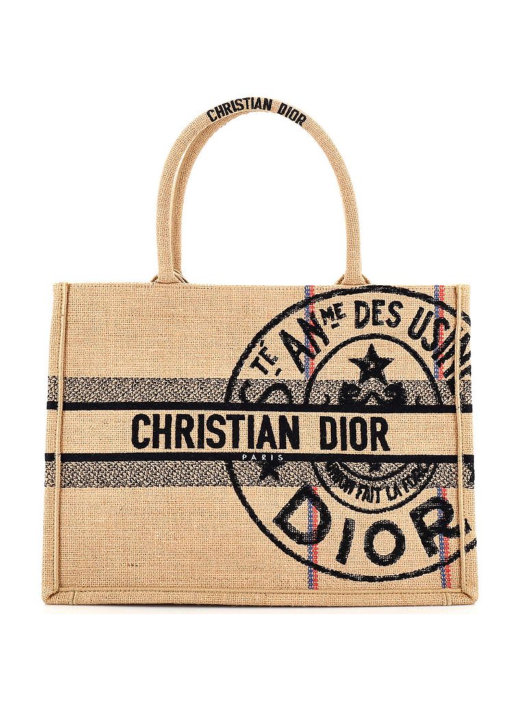 Christian Dior 100% Raffia Tan Book Tote Cannage Embroidered Raffia ...