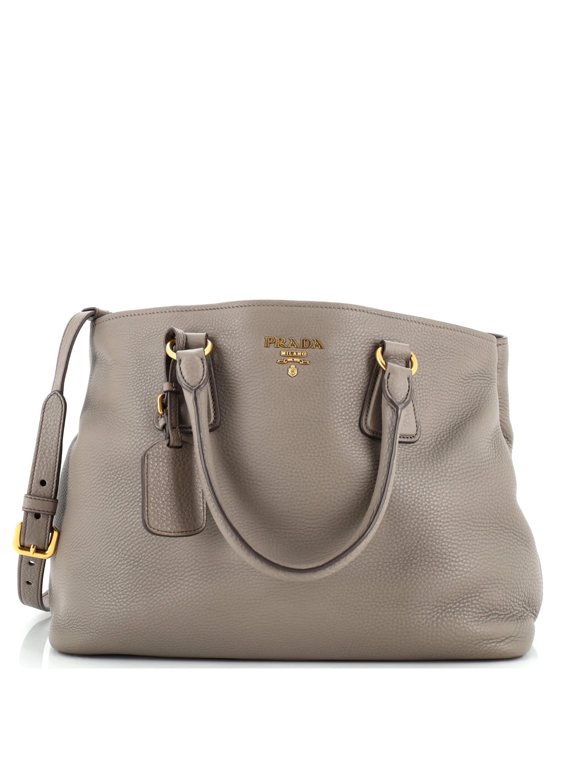 Prada 100% Leather Gray Convertible Open Tote Vitello Daino Medium One Size - 11% off | ThredUp