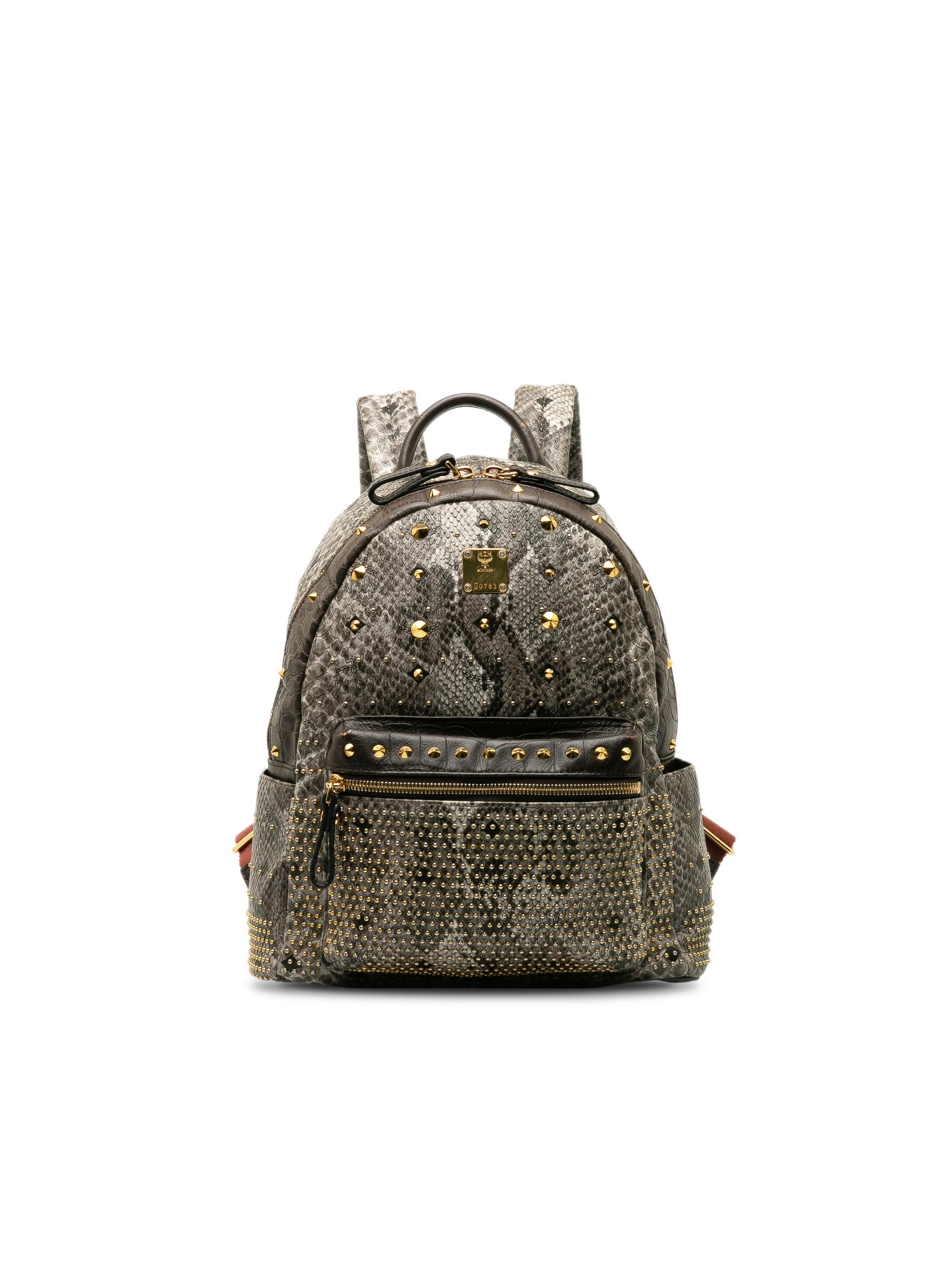 MCM 100% Coated Canvas Gray Visetos Python Print Armour Backpack One ...
