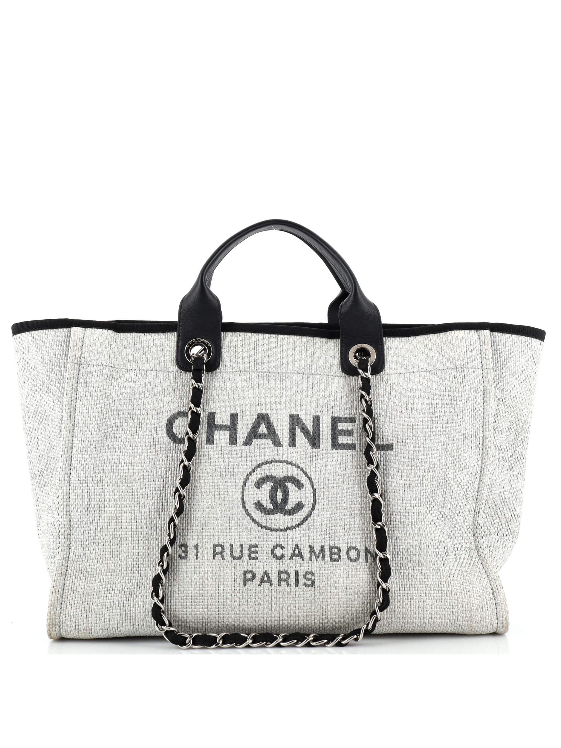 Chanel 100% Raffia Gray Deauville Tote Raffia Medium One Size - -52% ...