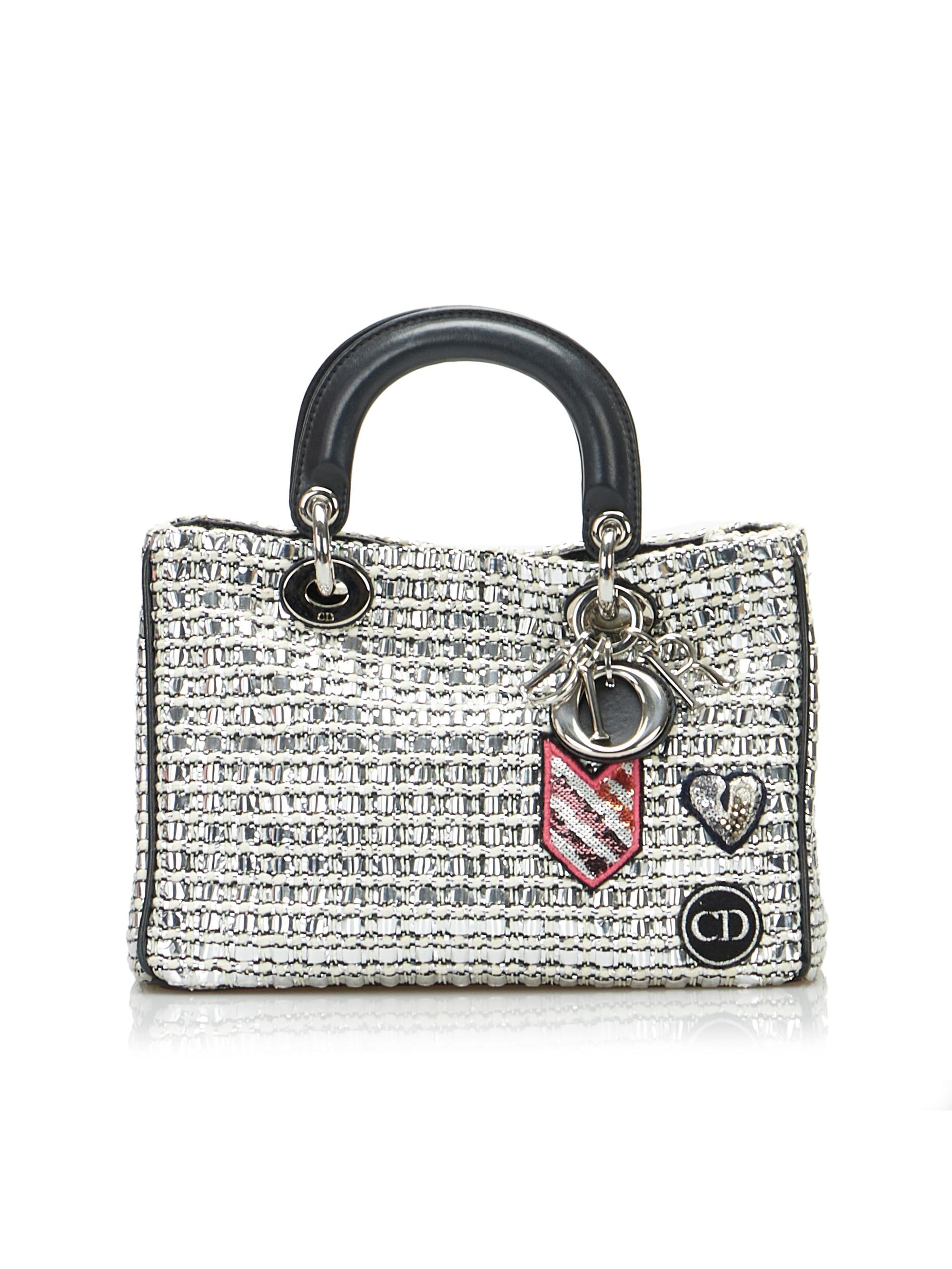 Dior 100% Tweed Silver Lady Dior Patchwork Metallic Satchel One Size ...