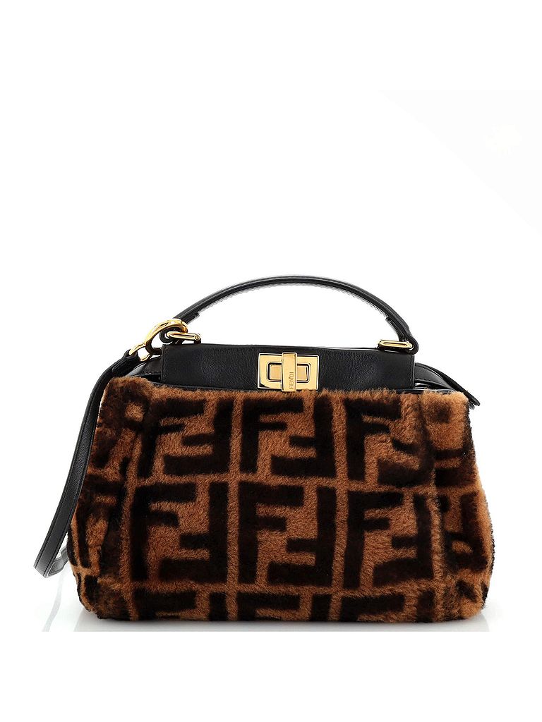 Fendi 100% Shearling Brown Peekaboo Bag Zucca Shearling Mini One Size ...