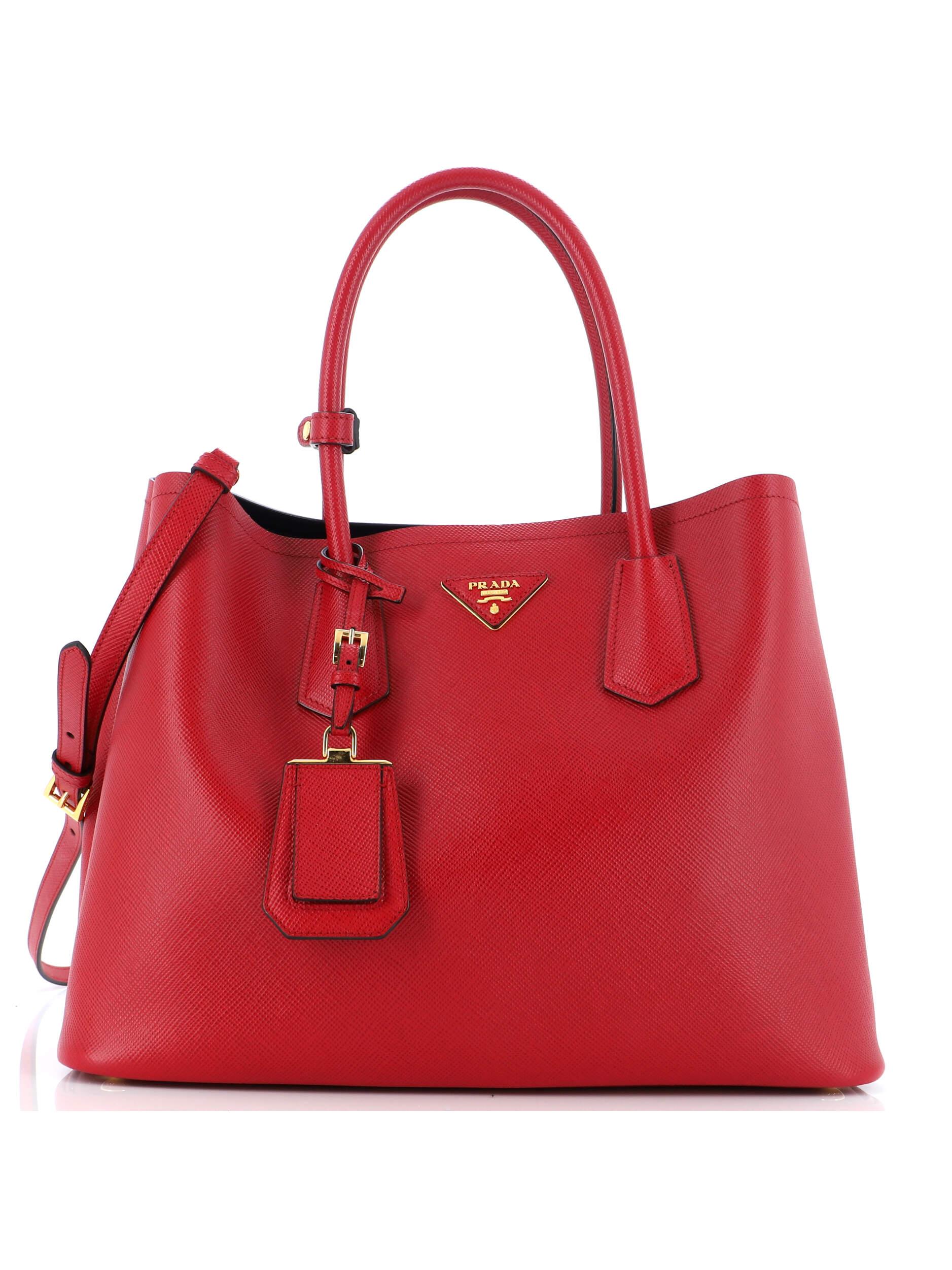 Prada 100% Leather Red Cuir Double Tote Saffiano Leather Large One Size - 55% off | ThredUp