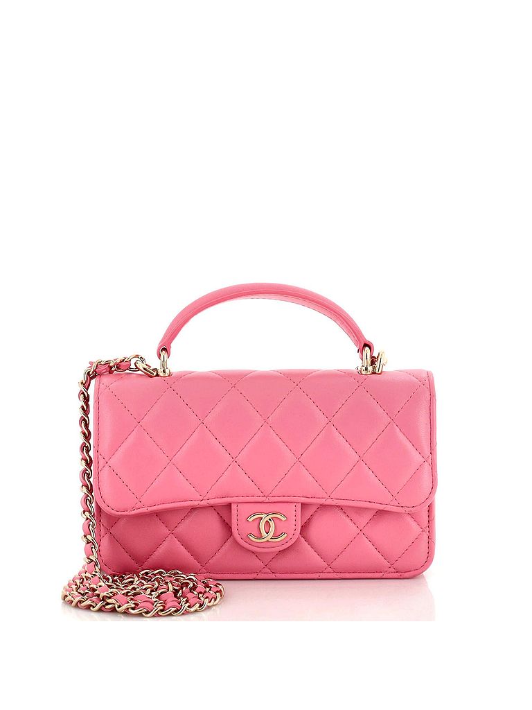 Chanel 100% Leather Pink Classic Single Flap Top Handle Bag Quilted ...