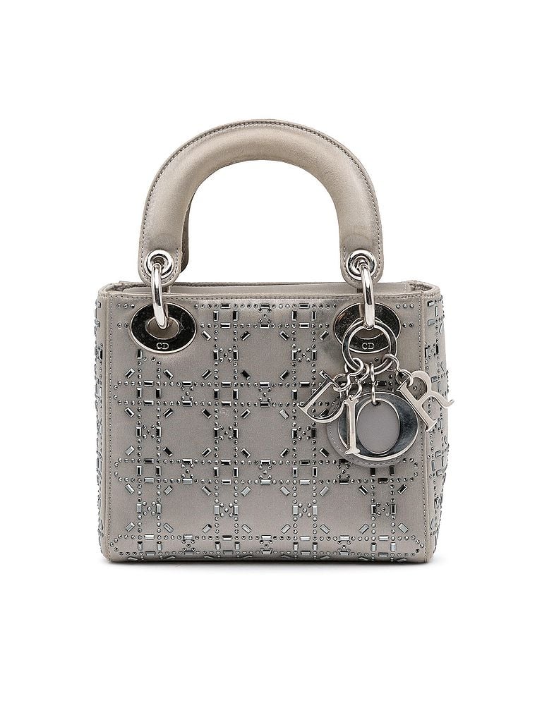 Dior 100% Satin Gray Mini Crystal Embellished Satin Lady Dior One Size ...