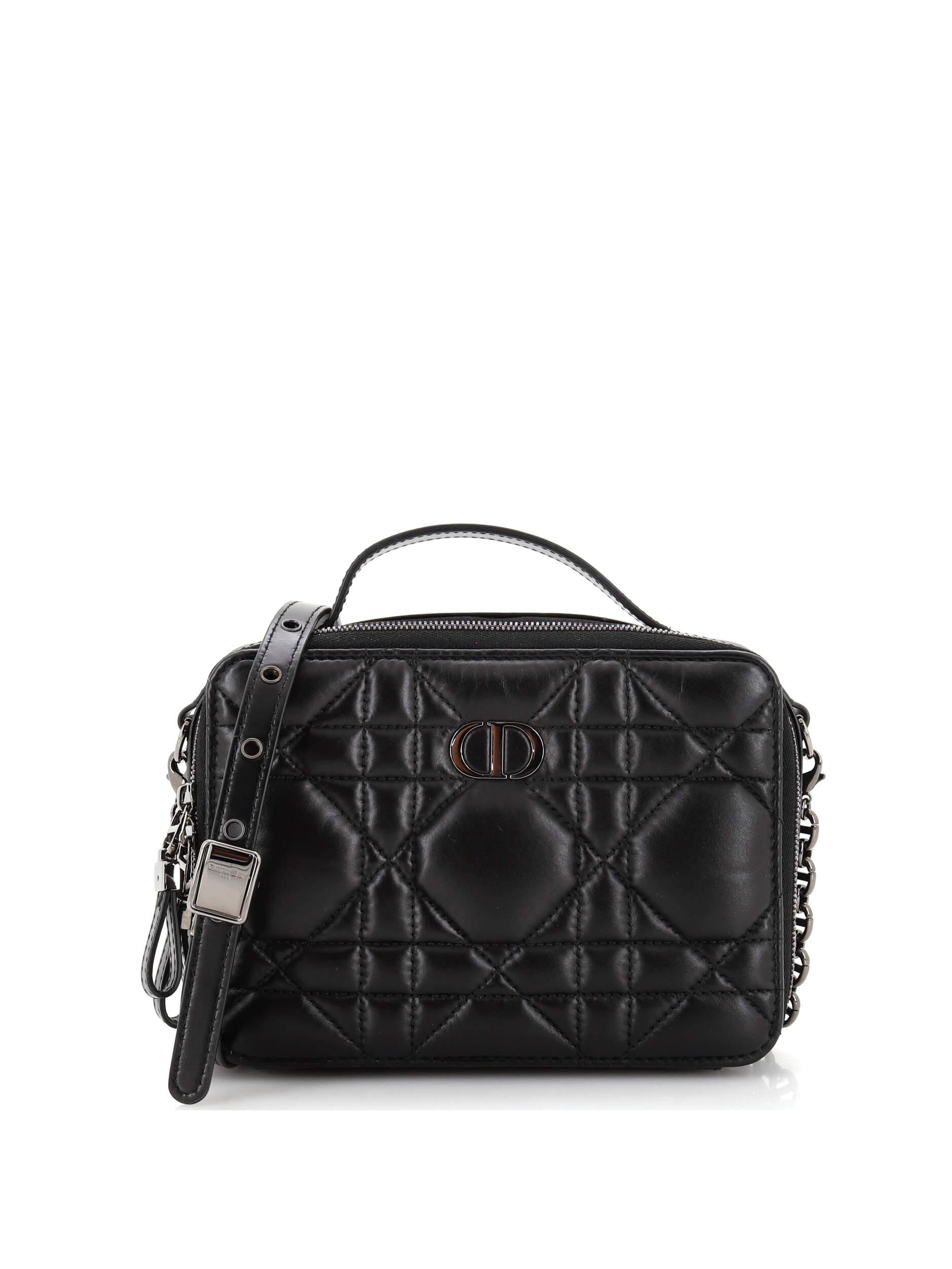 Christian Dior 100% Leather Black Caro Box Bag with Chain Macrocannage ...