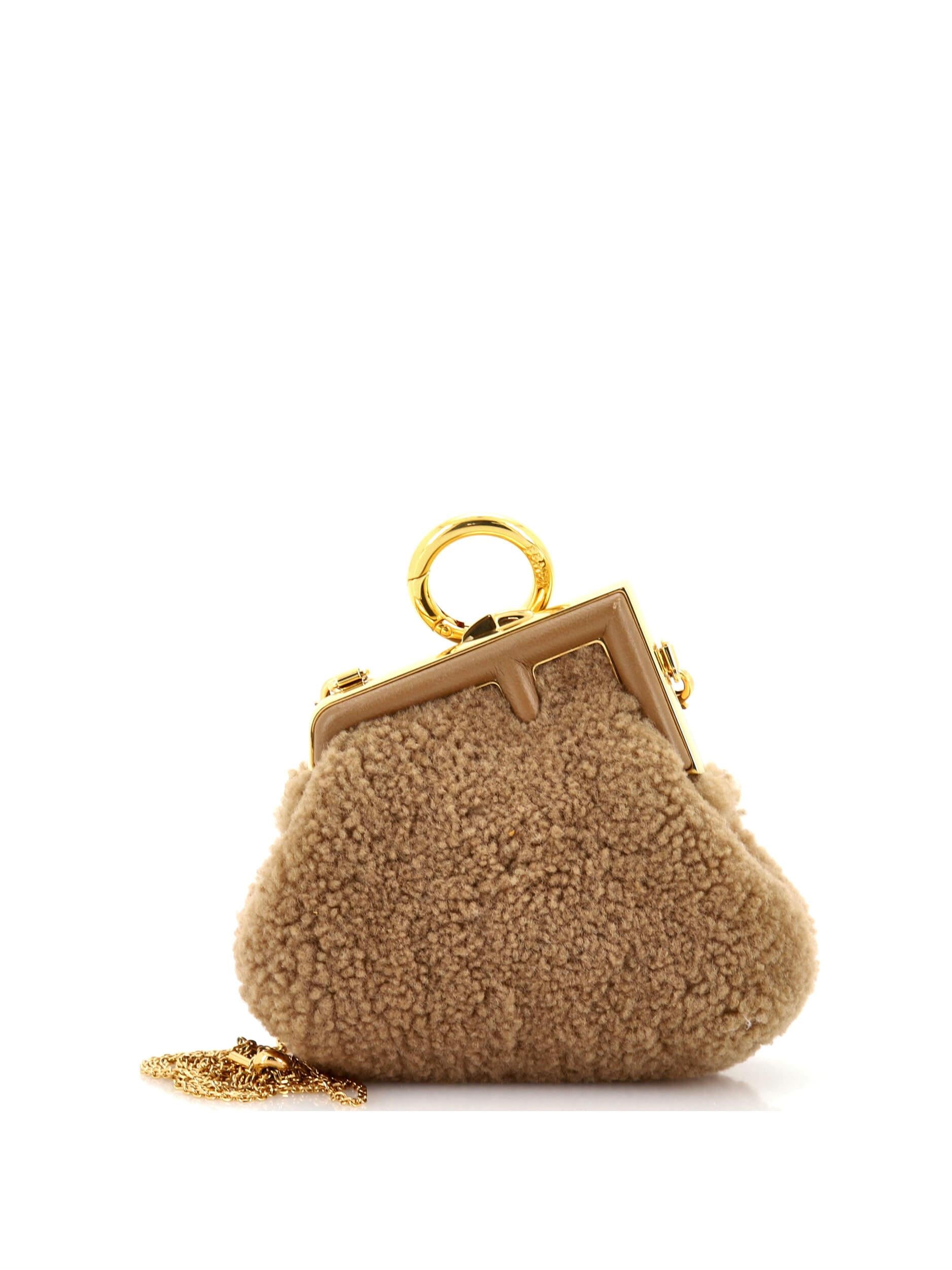 Fendi 100% Shearling Brown First Charm Crossbody Bag Shearling Nano One ...