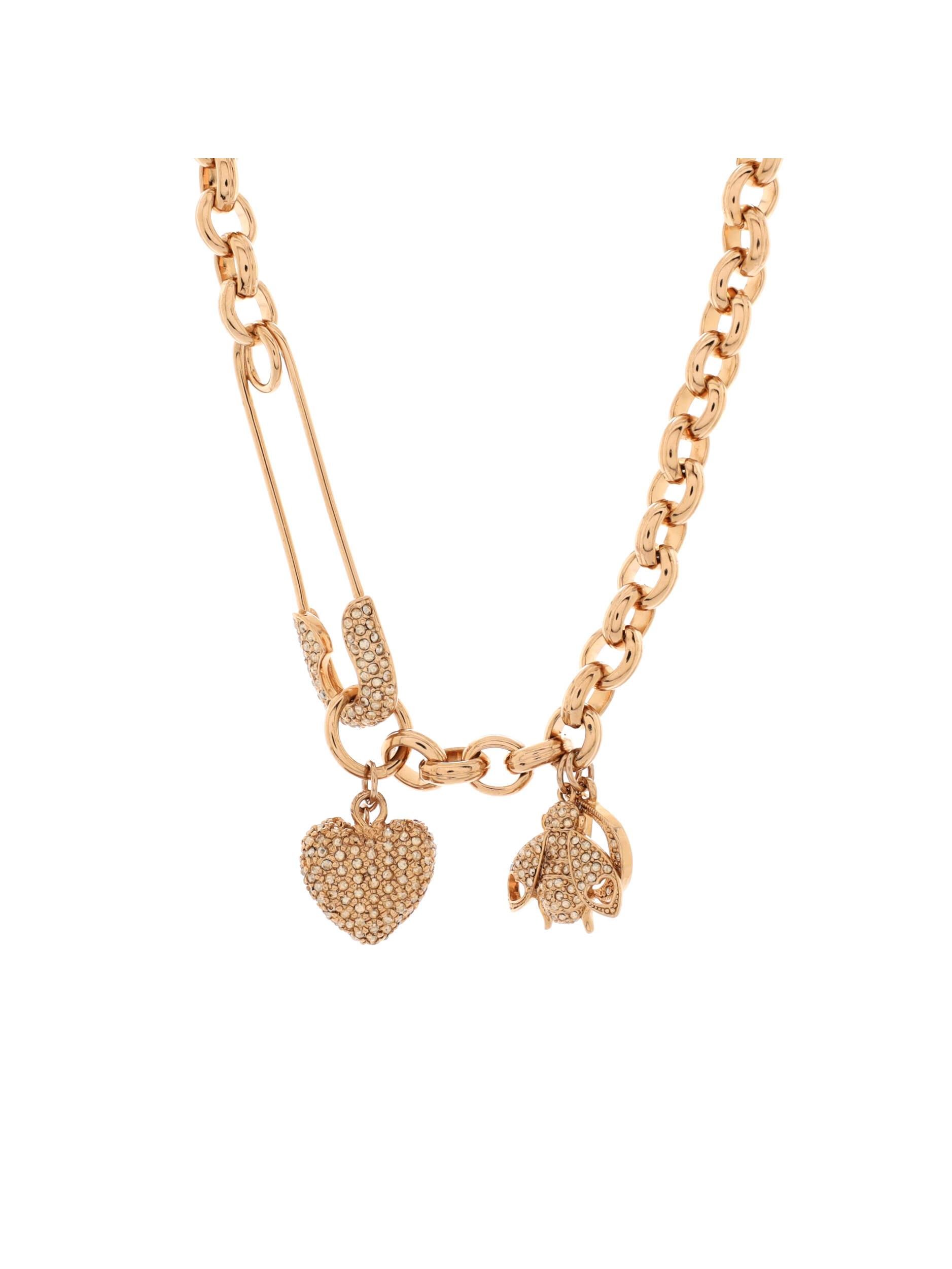 Christian Dior CD Safety Pin Bee Heart Chain Necklace Metal with ...