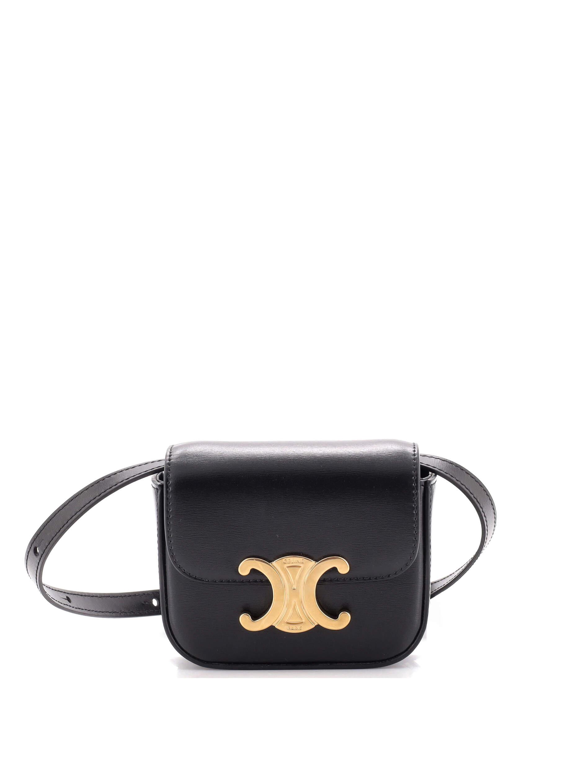Céline 100% Leather Black Triomphe Shoulder Bag Smooth Calfskin Mini ...