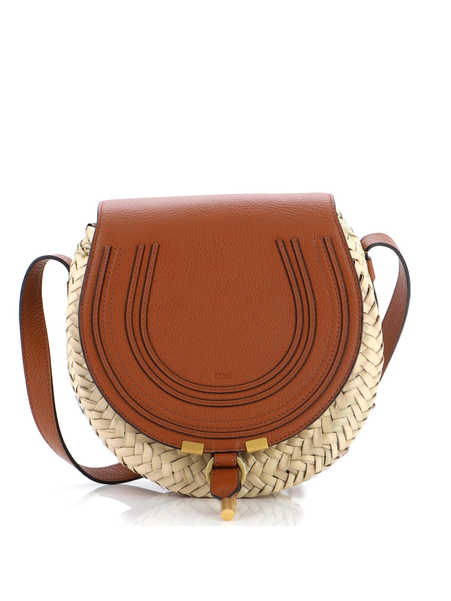 Chloé Tan Brown Marcie Basket Crossbody Bag Raffia and Leather Small ...