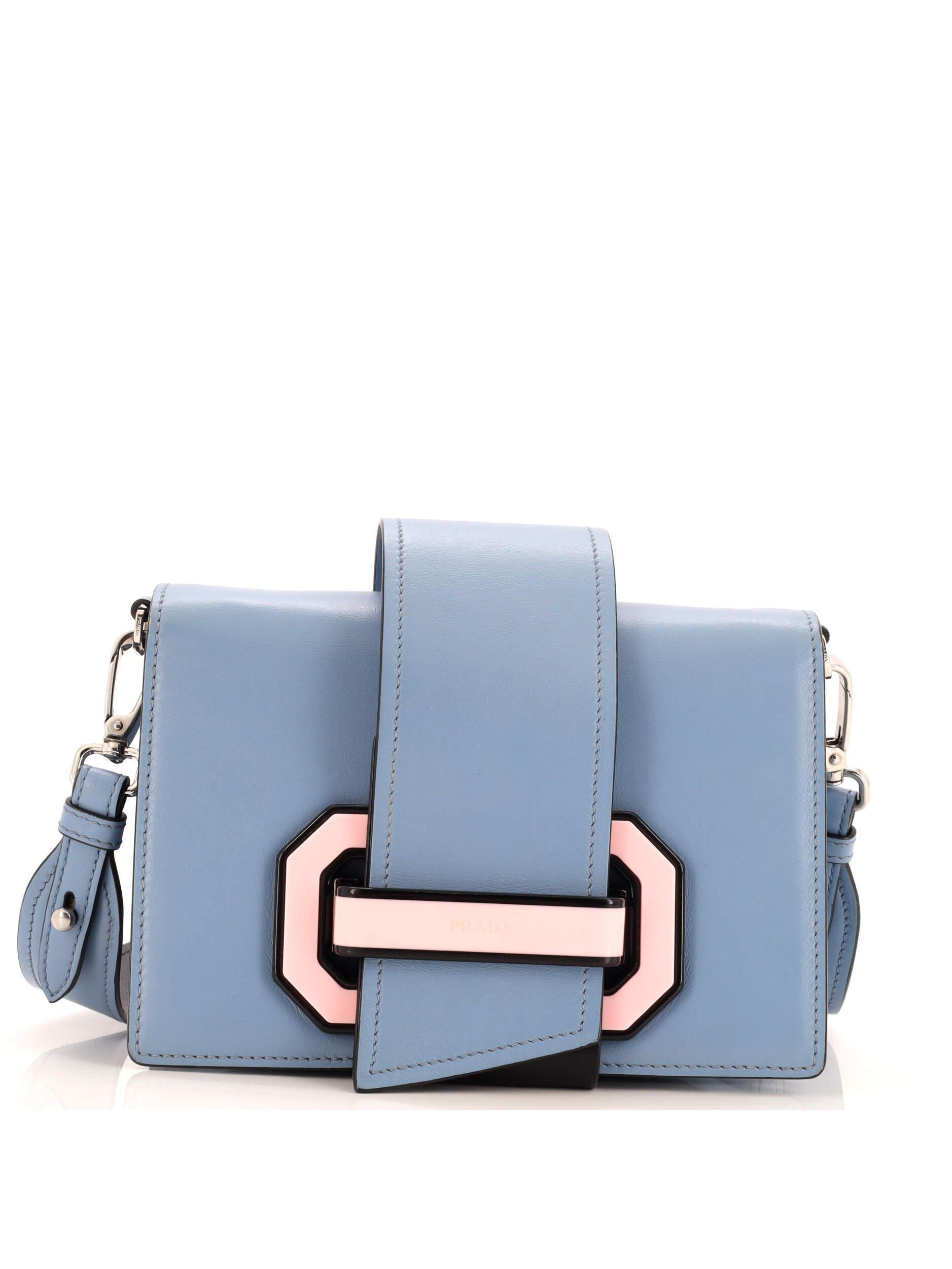 Prada 100% Leather Blue Plex Ribbon Shoulder Bag City Calfskin Small ...