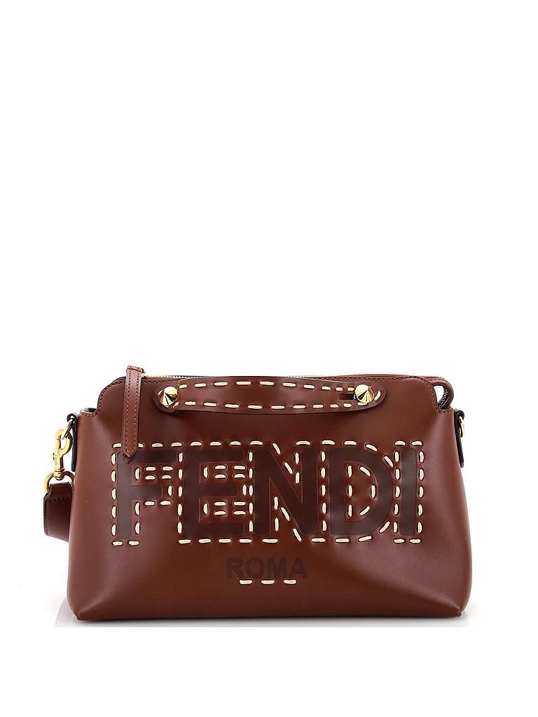 Fendi 100% Leather Brown Logo By The Way Satchel Embossed Leather Small ...
