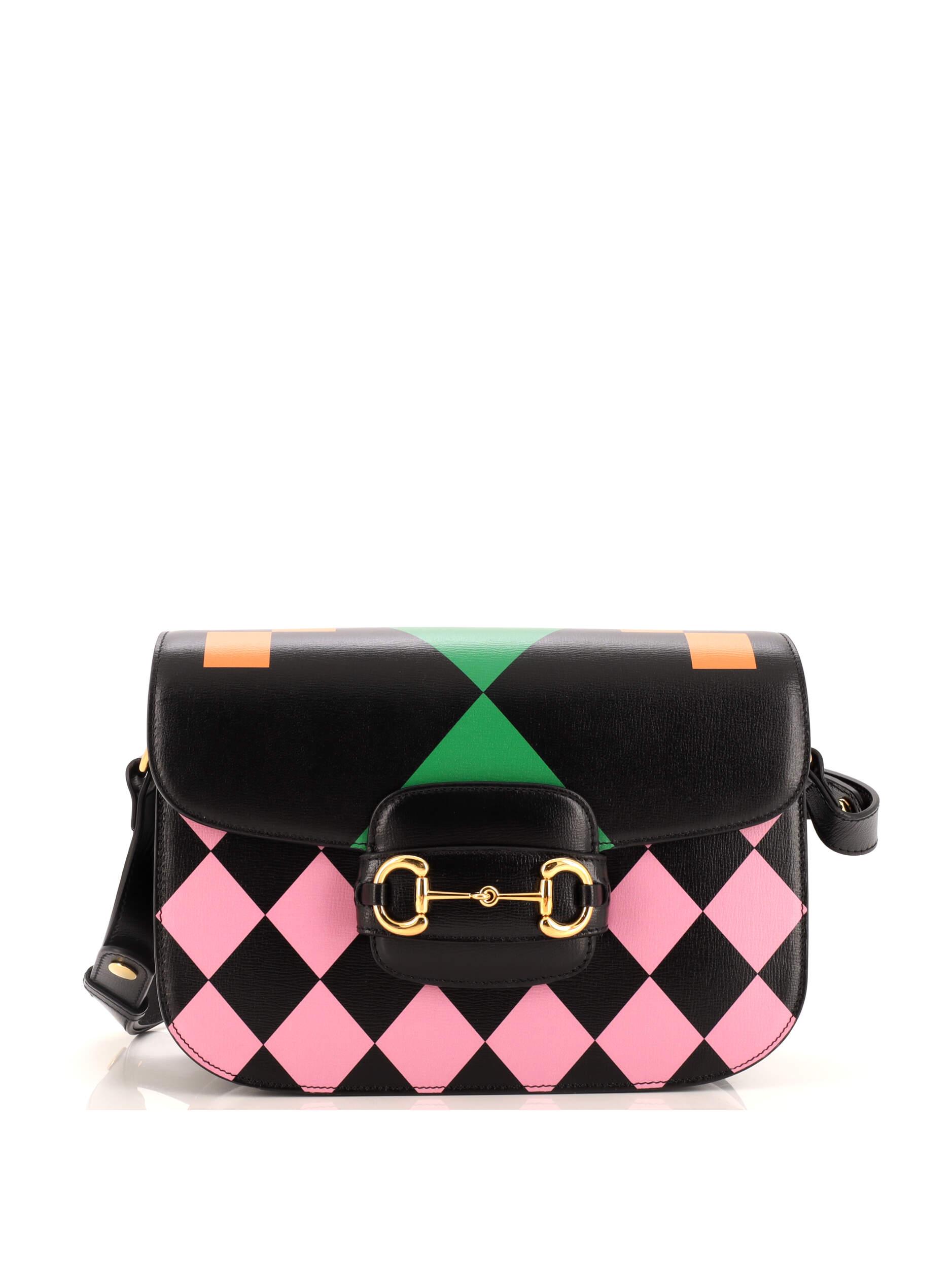 Gucci 100% Leather Black Multi Color Horsebit 1955 Shoulder Bag Printed ...