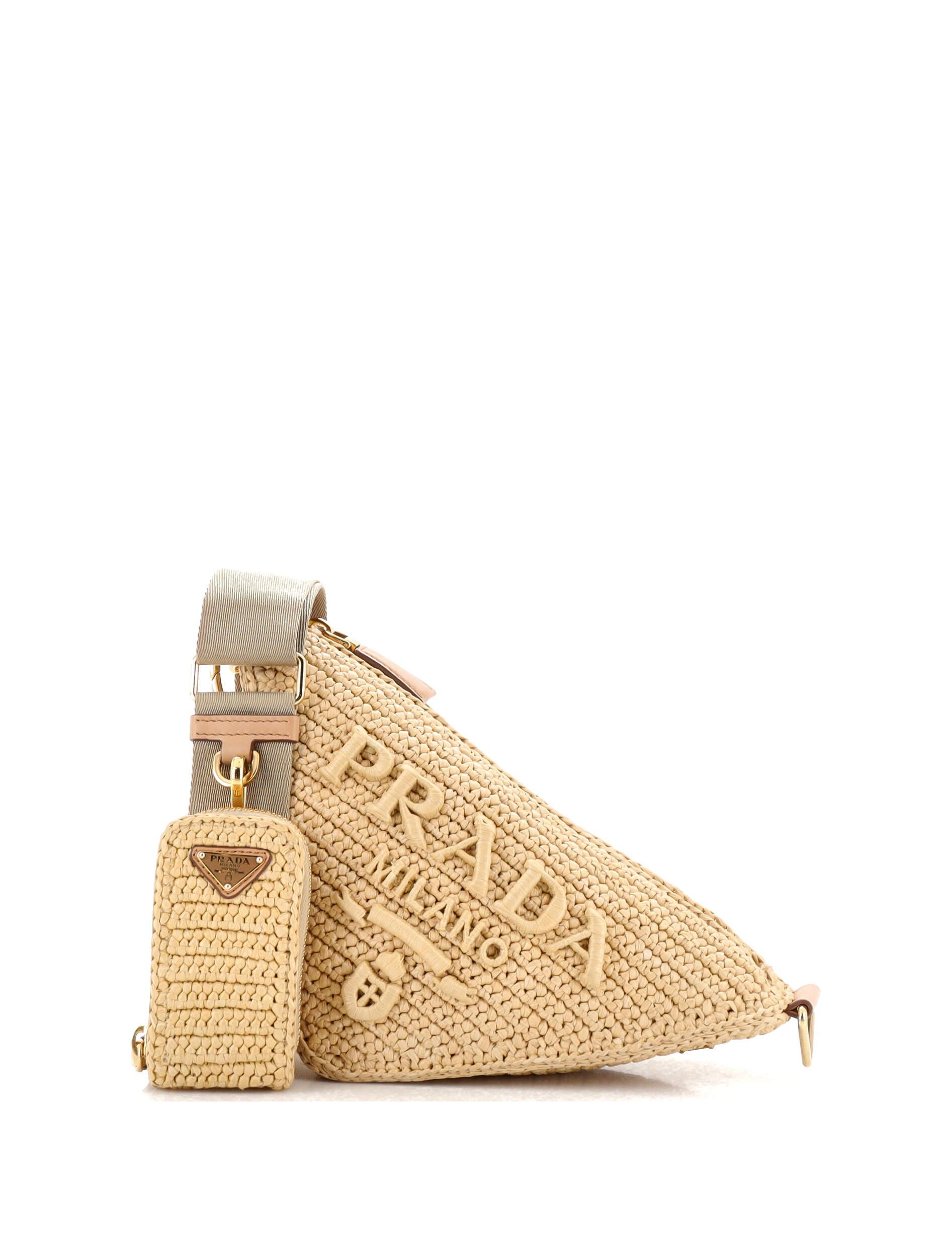 Prada 100% Raffia Tan Triangle Logo Zip Crossbody Bag Crochet Raffia Small One Size - 2% off ...