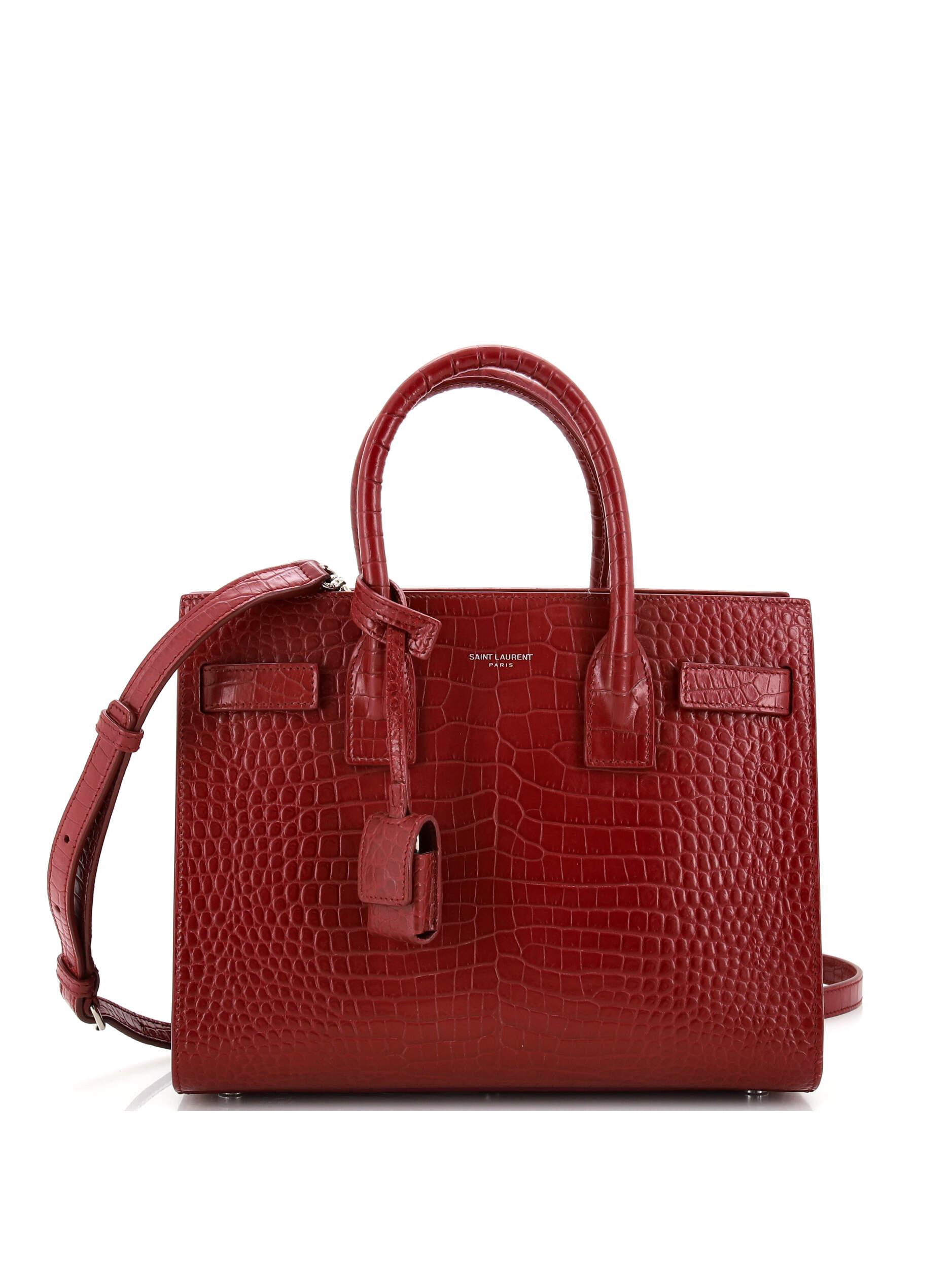 Saint Laurent 100% Leather Red Sac de Jour NM Bag Crocodile Embossed ...