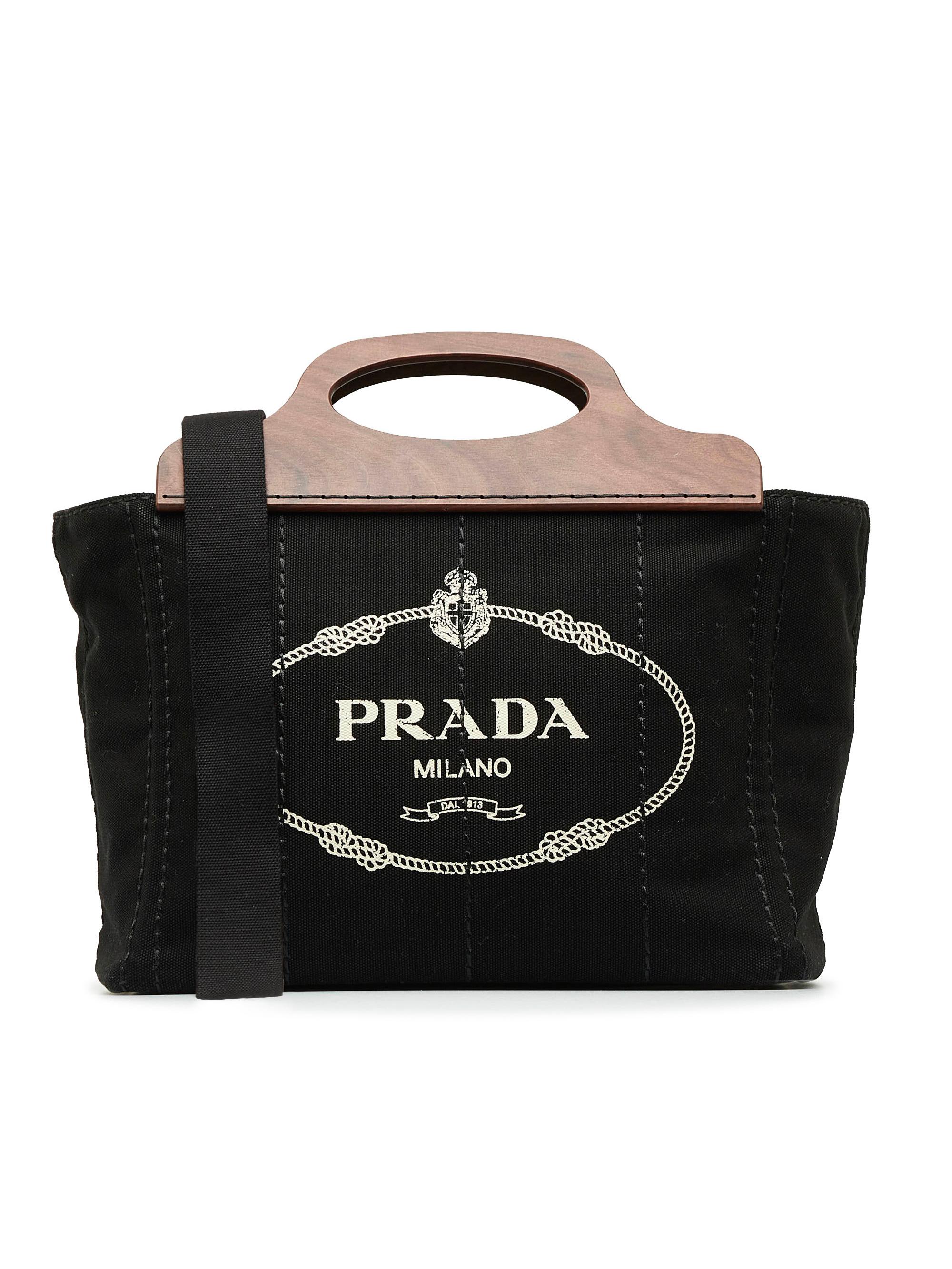 Prada 100% Canvas Black Wood Handle Canapa Logo Satchel One Size - -22% off | ThredUp