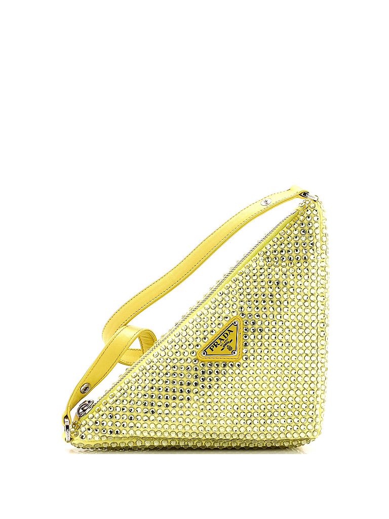 Prada Yellow Triangle Top Handle Pouch Bag Crystal Embellished Satin ...