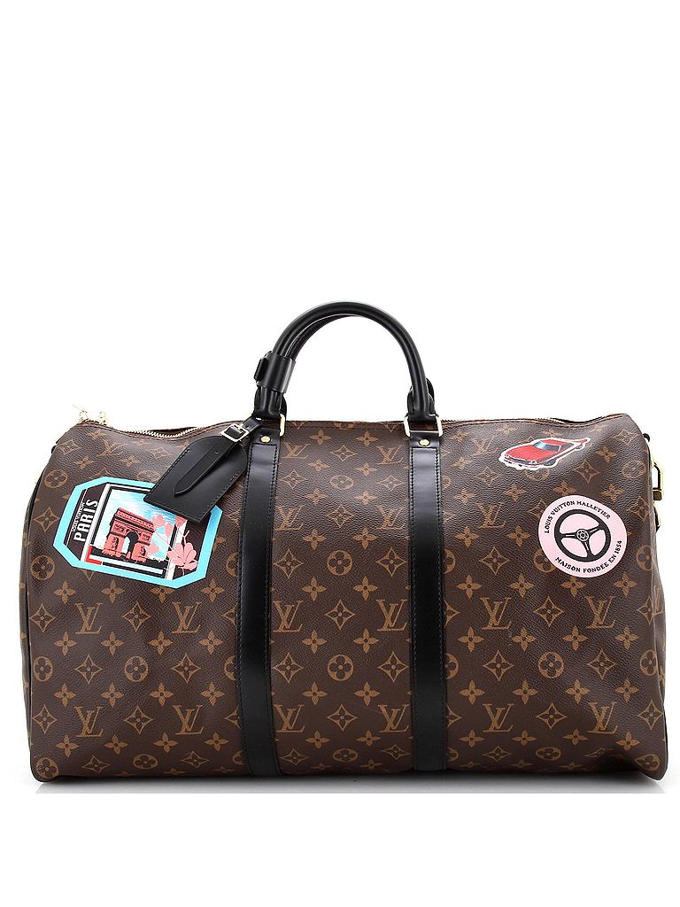 Louis Vuitton 100% Coatead Canvas Brown Keepall Bandouliere Bag Limited Edition World Tour ...
