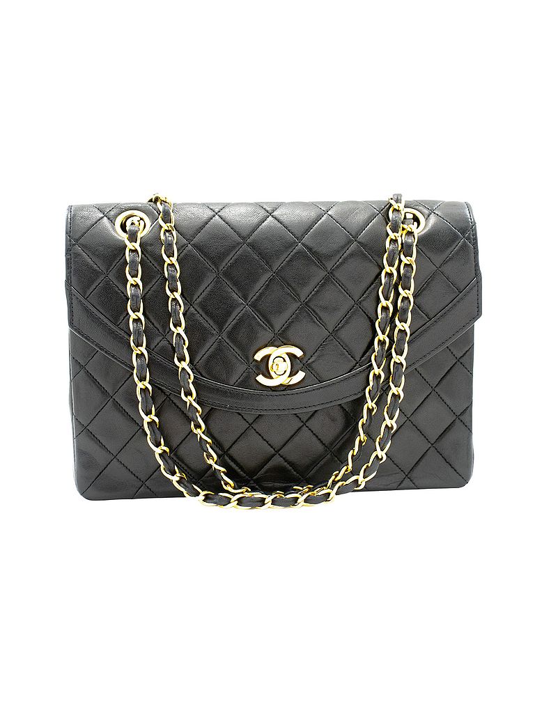 Chanel 100% Leather Solid Black Half Moon Black Leather Shoulder Bag ...
