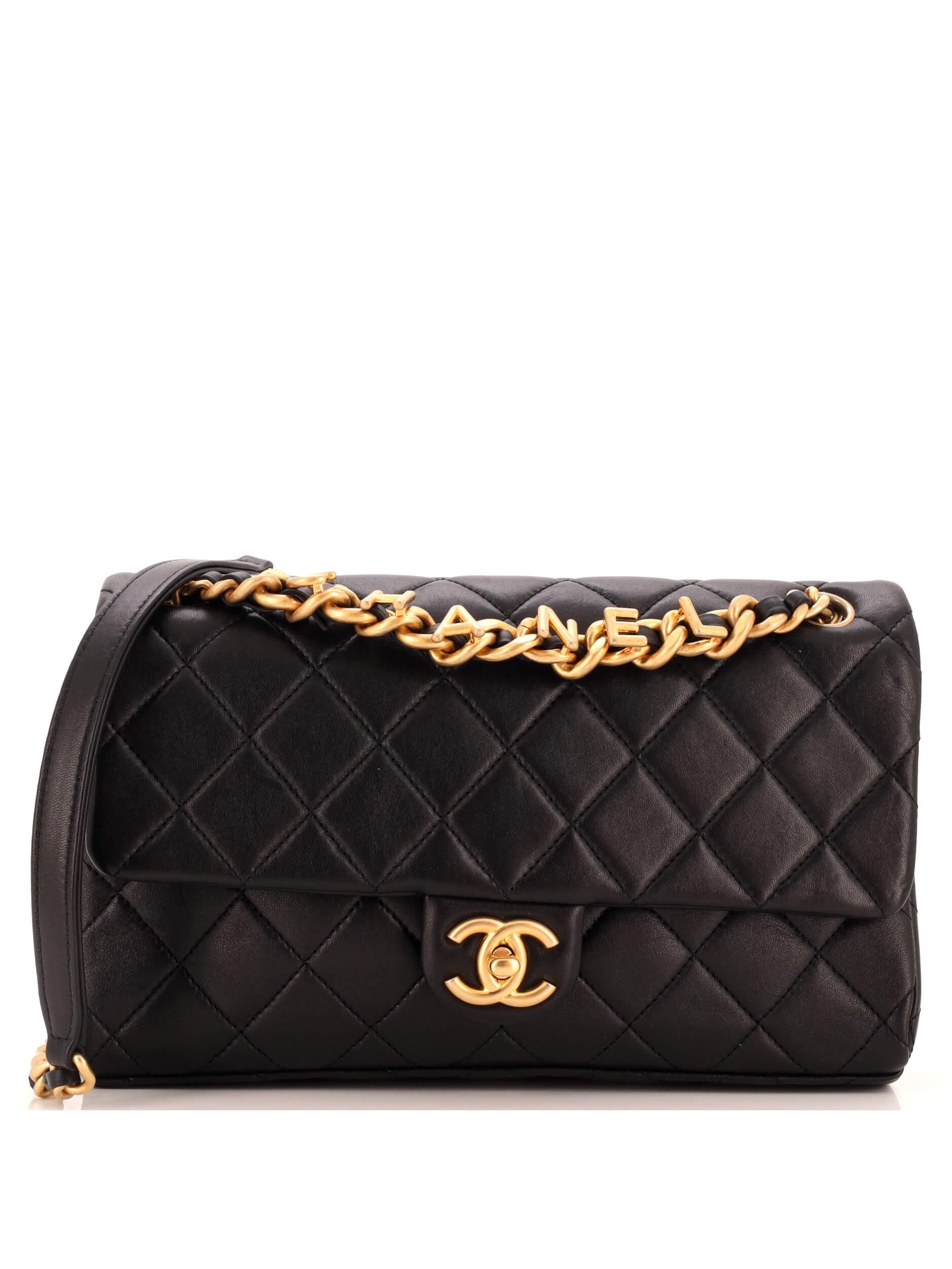Chanel 100% Leather Black Logo Letters Chanel Touch Chain Flap Bag ...
