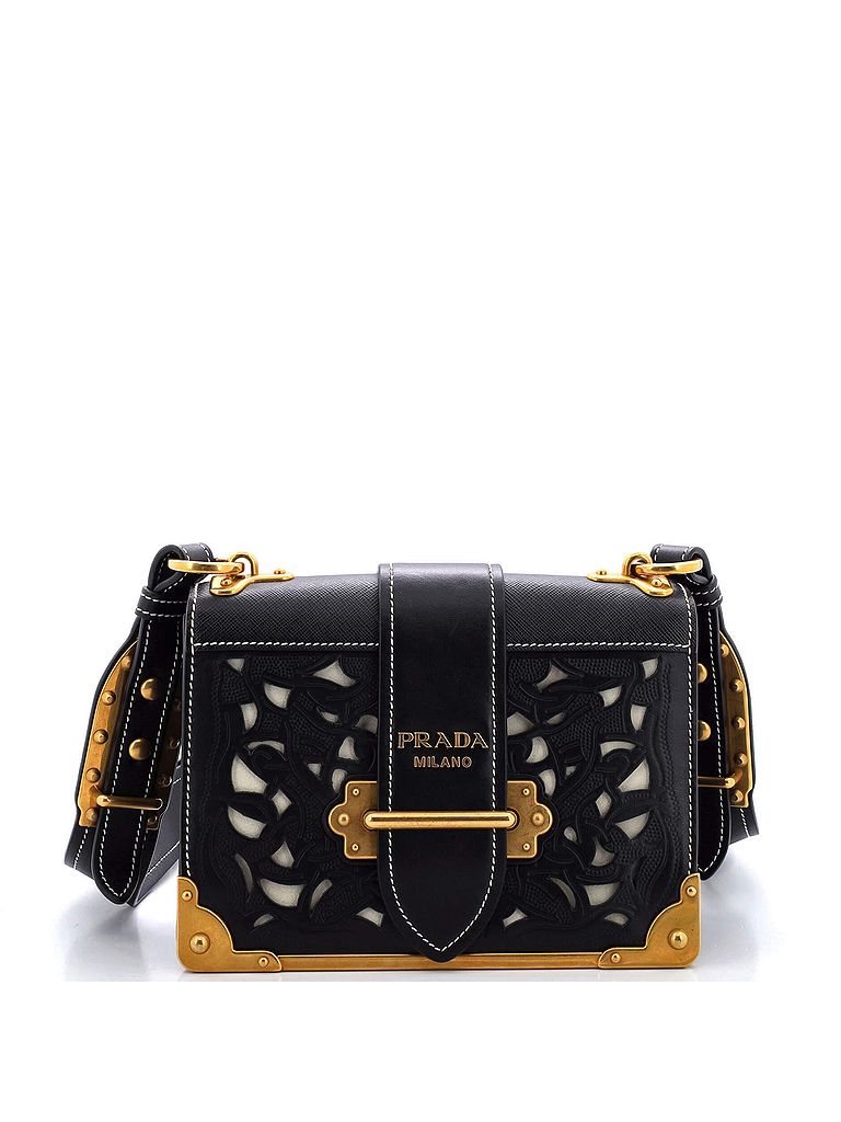 Prada 100% Leather Black Cahier Crossbody Bag Laser Cut Calfskin Small One Size - 40% off | ThredUp